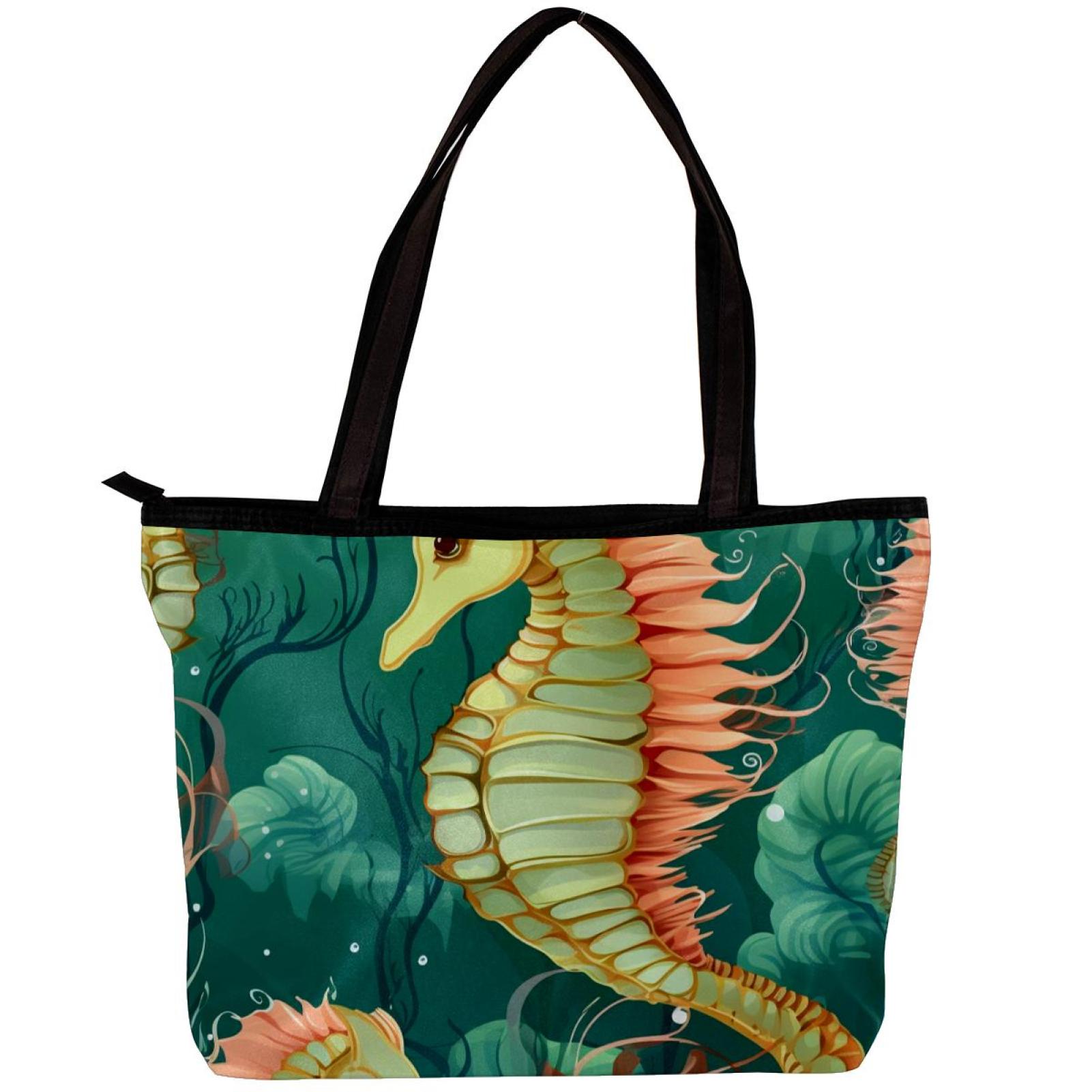 Hippocampus Canvas Leather Mix Hand-Held Tote Bag in Twill Sponge ...