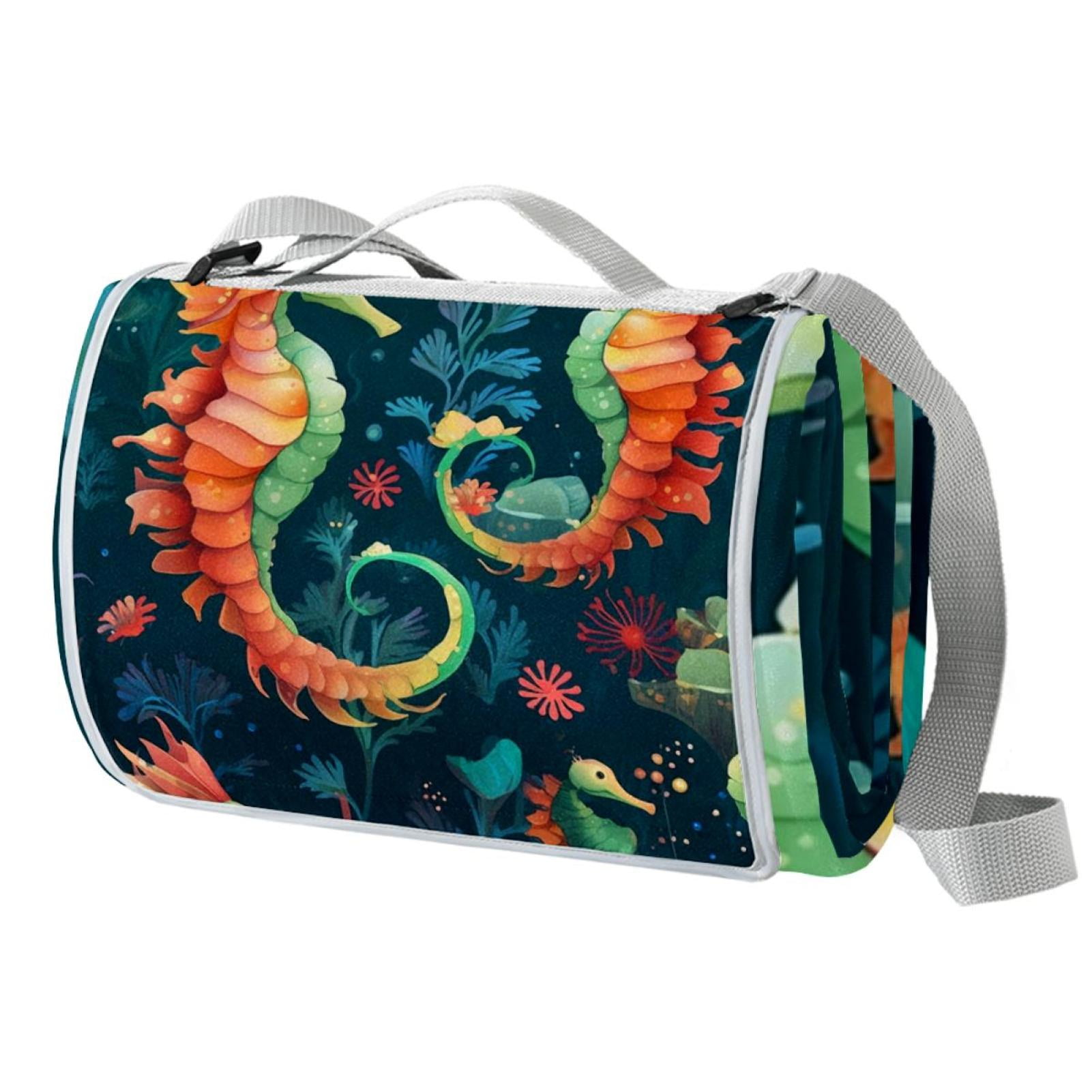 Hippocampus Canvas Picnic Blanket Waterproof Outdoor Mat for Family ...