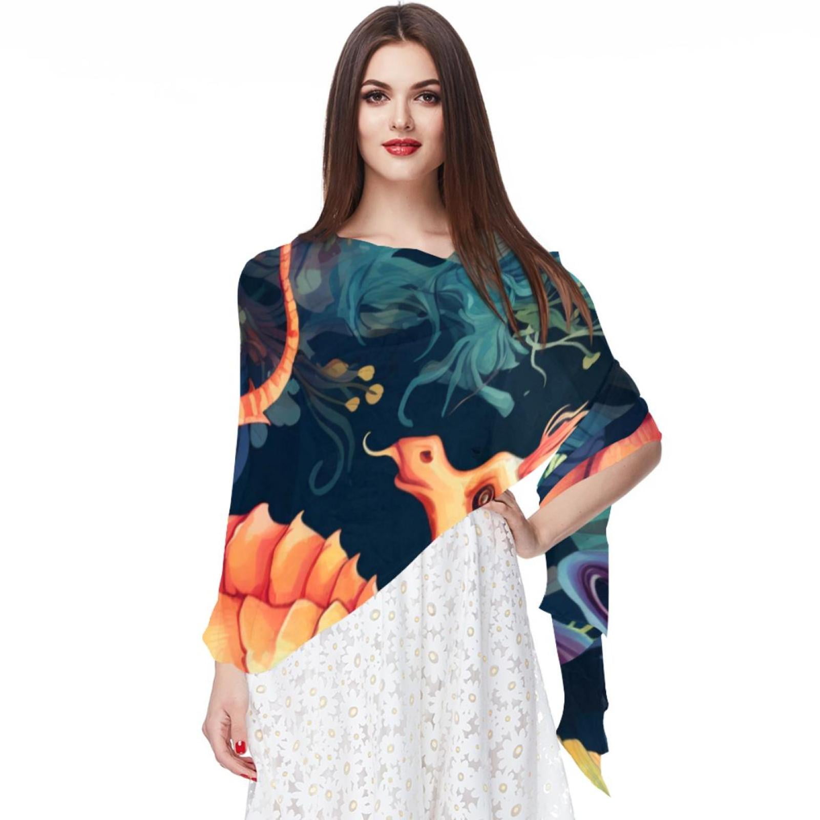 Hippocampus Elegant Chiffon Silk Scarf for Women | Translucent, Light ...