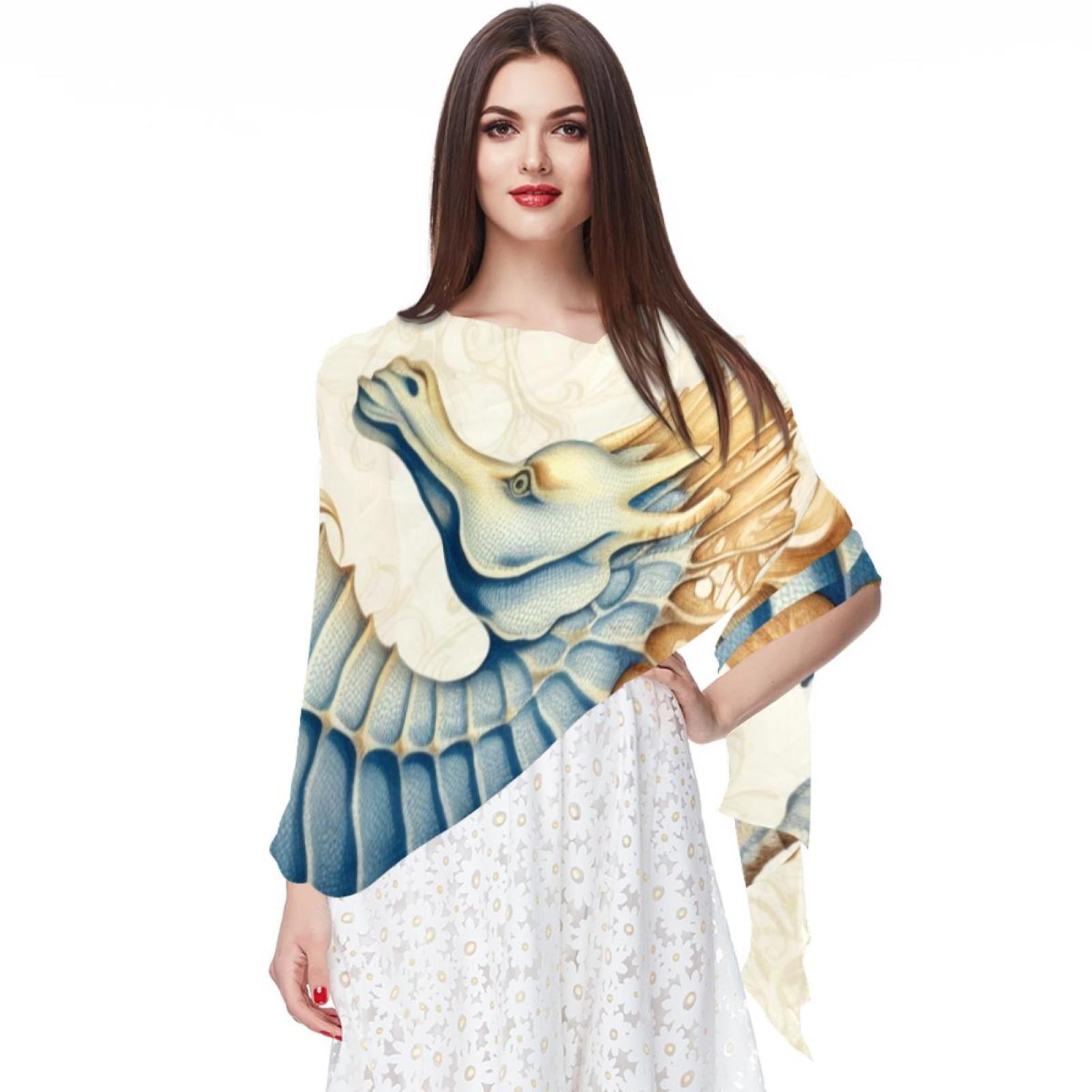 Hippocampus Elegant Silk Scarf - Translucent Chiffon Yarn - Lightweight ...