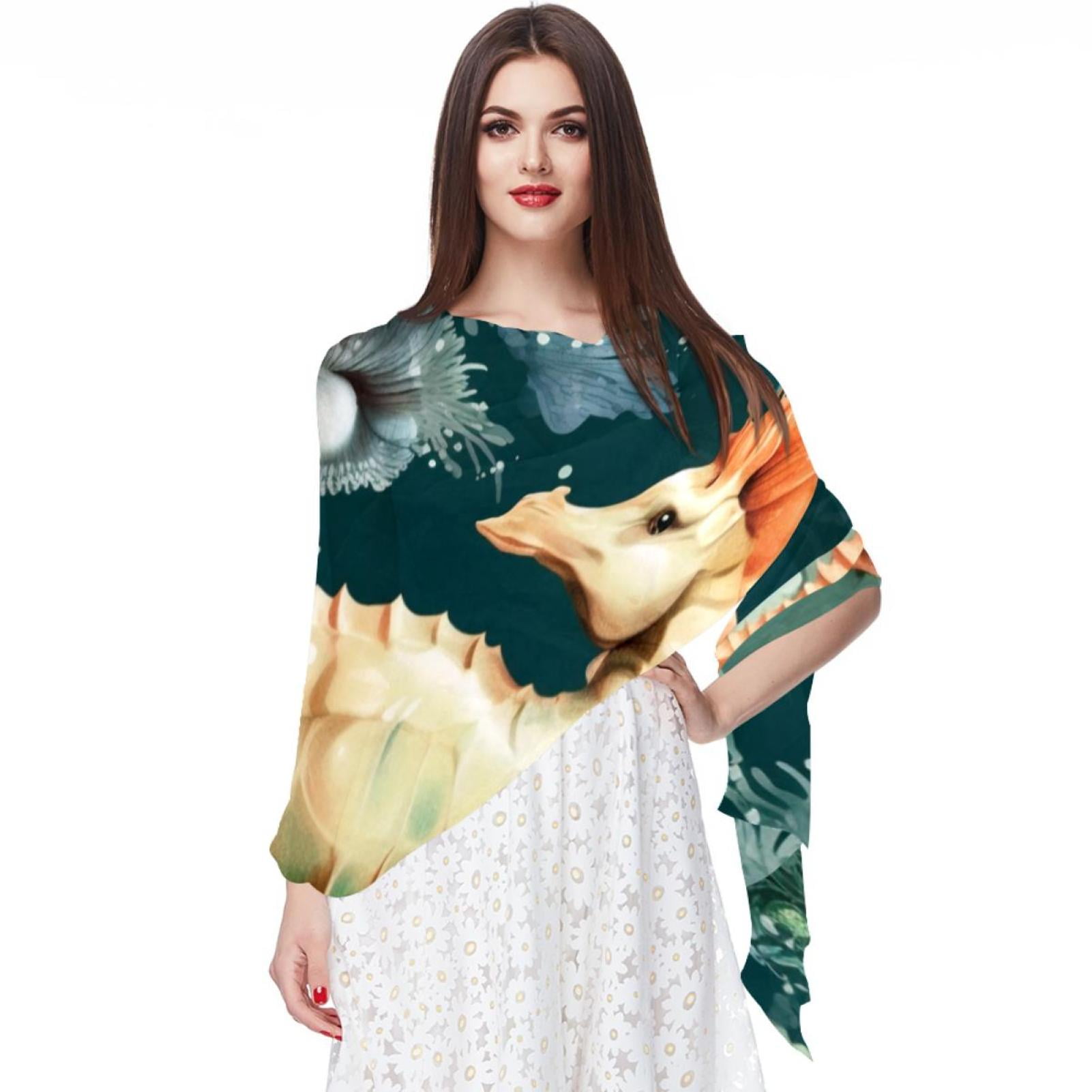 Hippocampus Elegant Silk Scarf - Translucent Chiffon Yarn - Lightweight ...