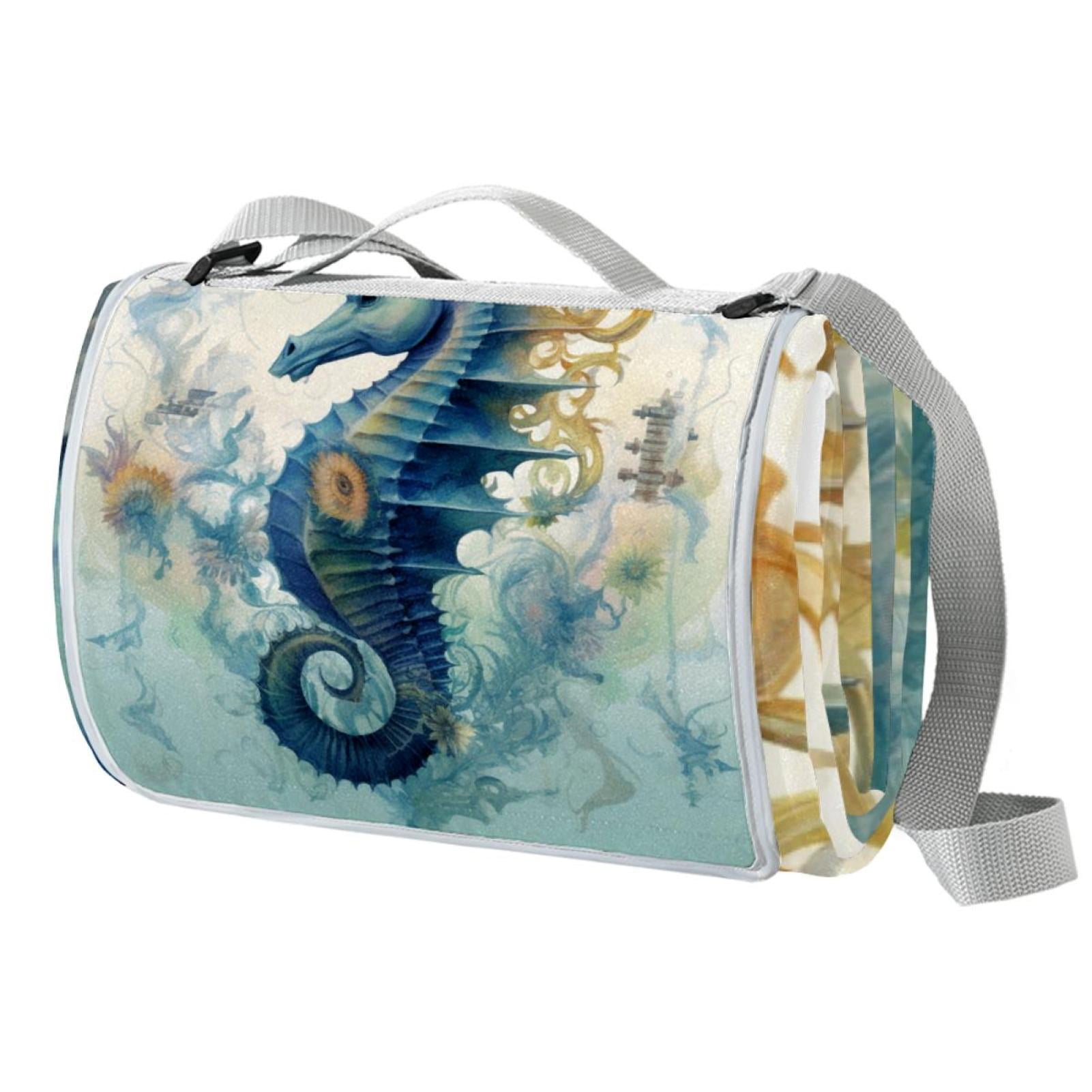 Hippocampus Large Canvas Beach Blanket Picnic Mat - Waterproof Foldable ...