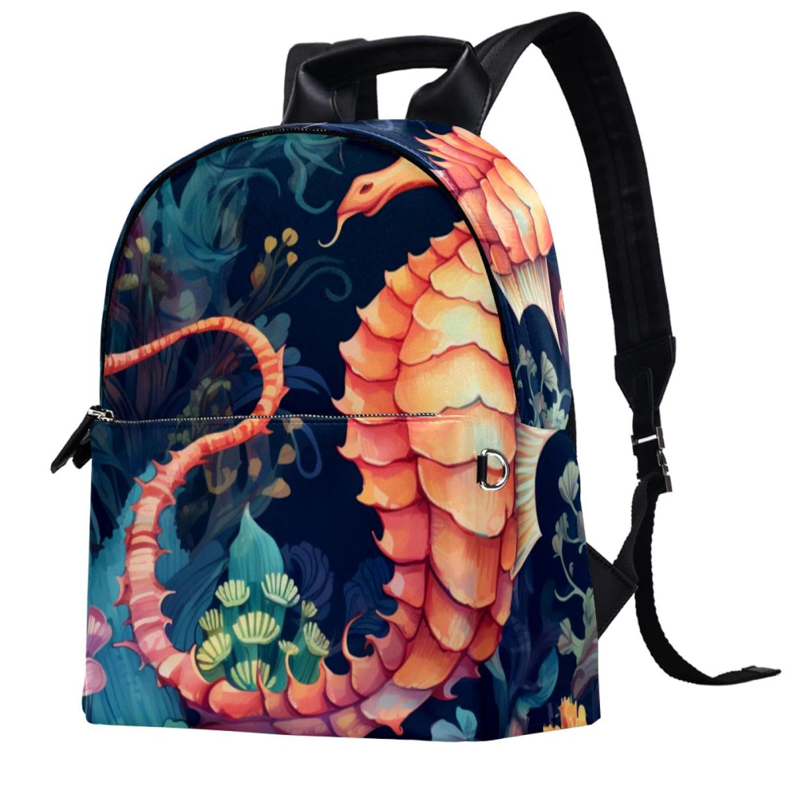 Hippocampus Leather Smart Backpack for Men Women Teens Work School ...