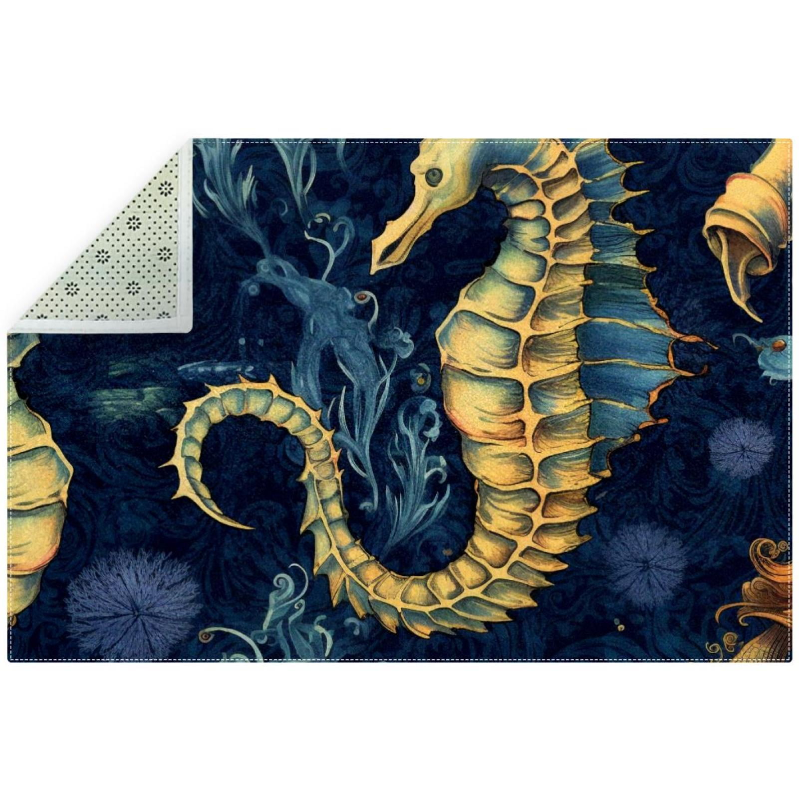 Hippocampus Modern Style Polyester Rectangular Door Mat with Right Angle Design - Indoor Outdoor ...