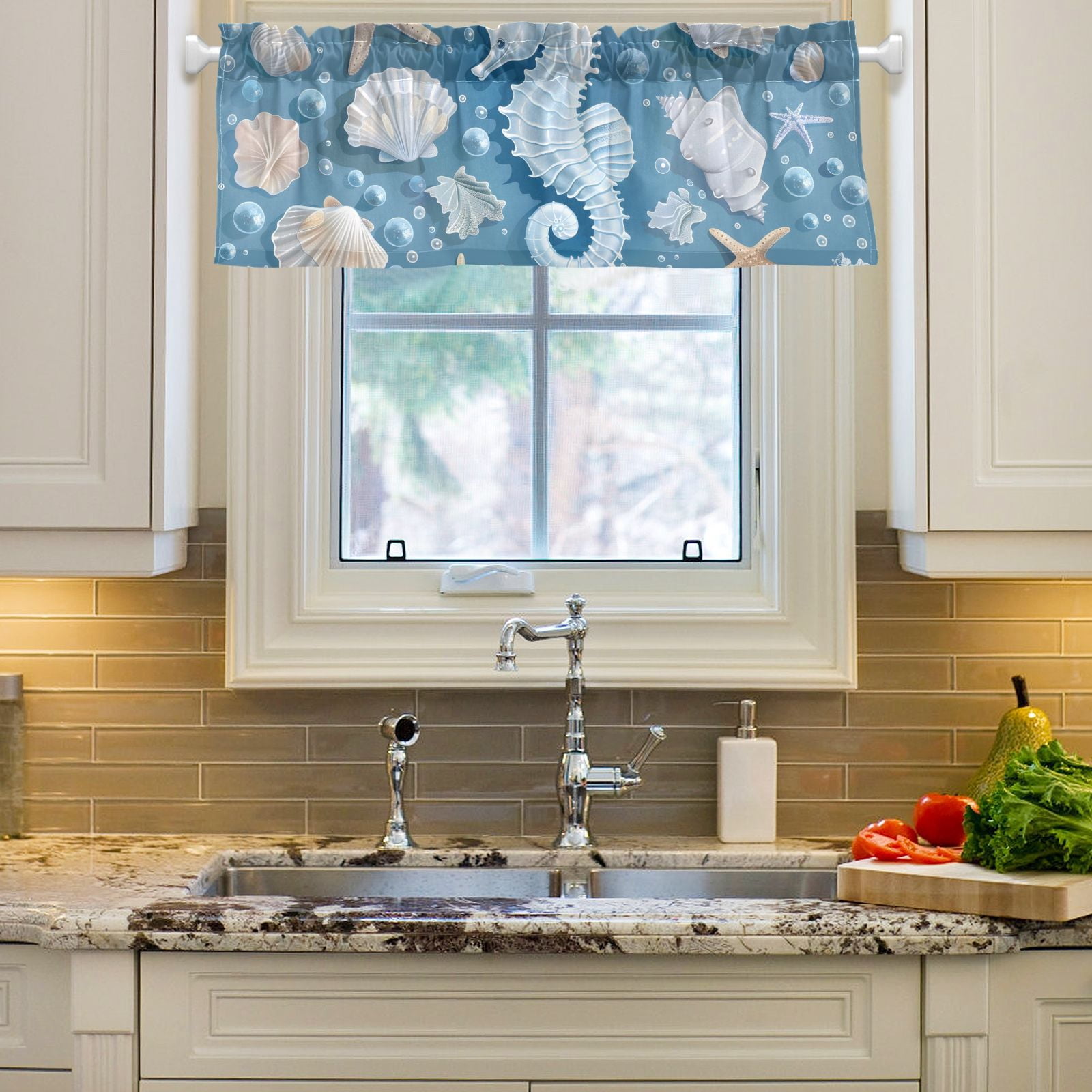 Hippocampus Starfish Shells Curtain Valances Farmhouse Design Window ...