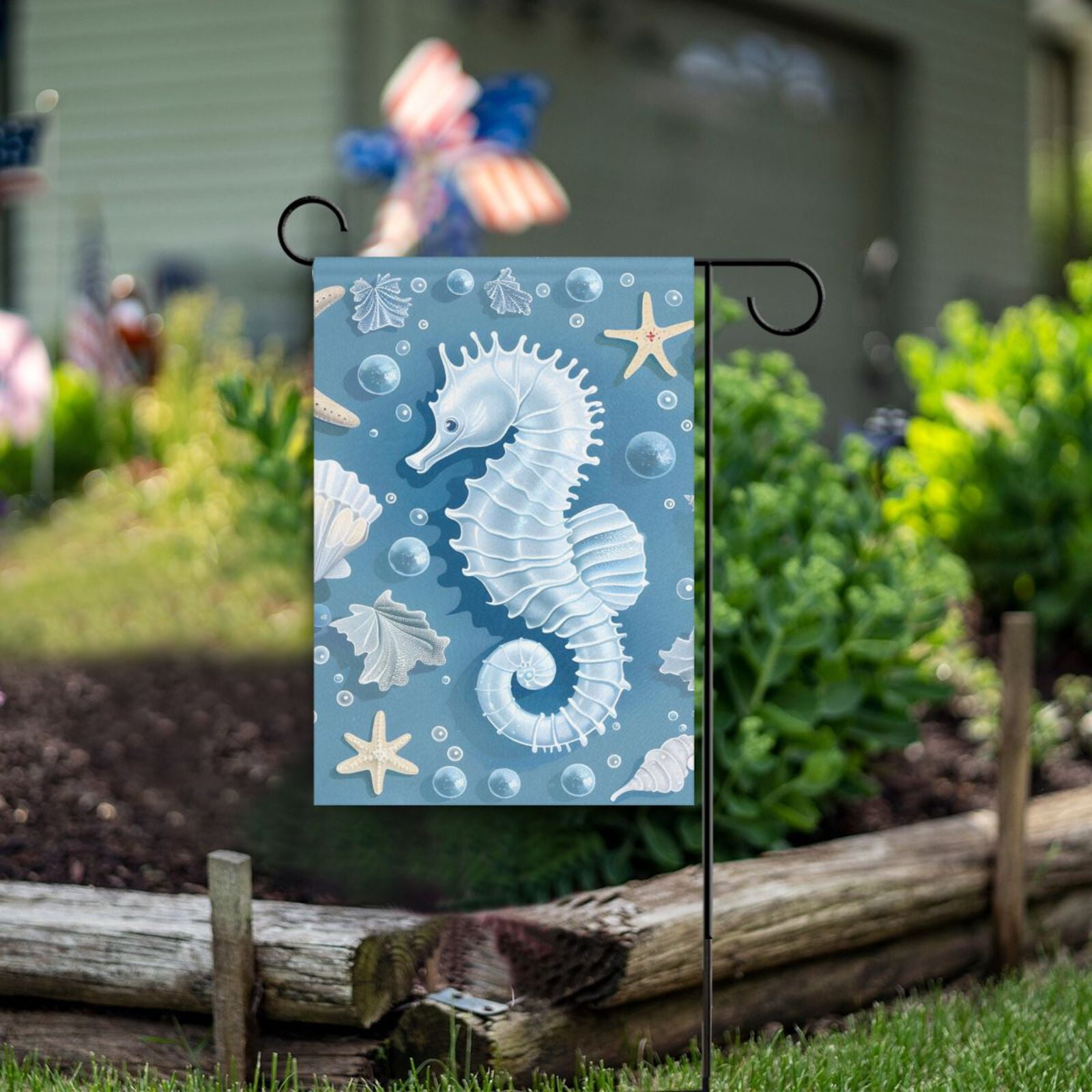 Hippocampus Starfish Shells Garden Flag Double Sided Outdoor Banners ...