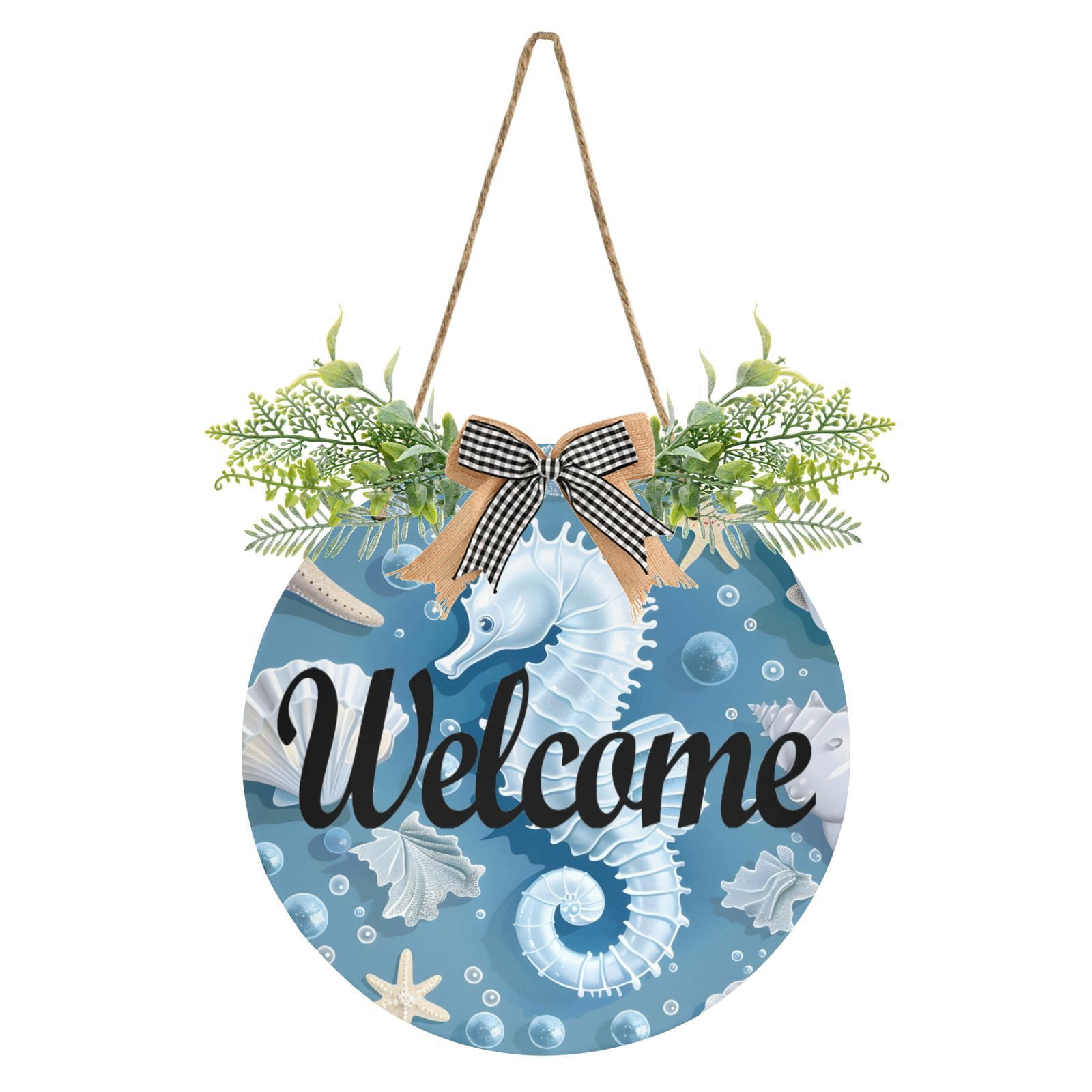 Hippocampus Starfish Shells Welcome Sign for Front Door Wreath Door ...