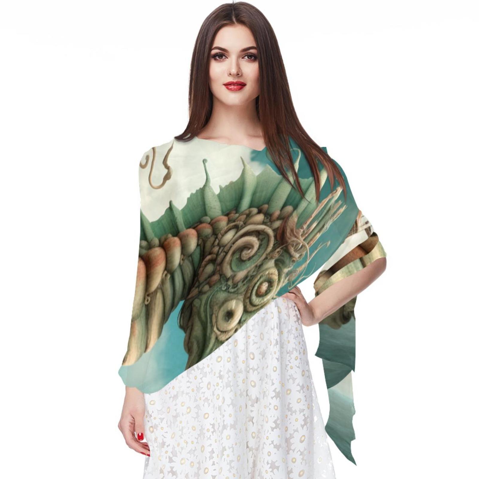 Hippocampus Translucent Chiffon Silk Hair Scarf Lightweight Breathable ...