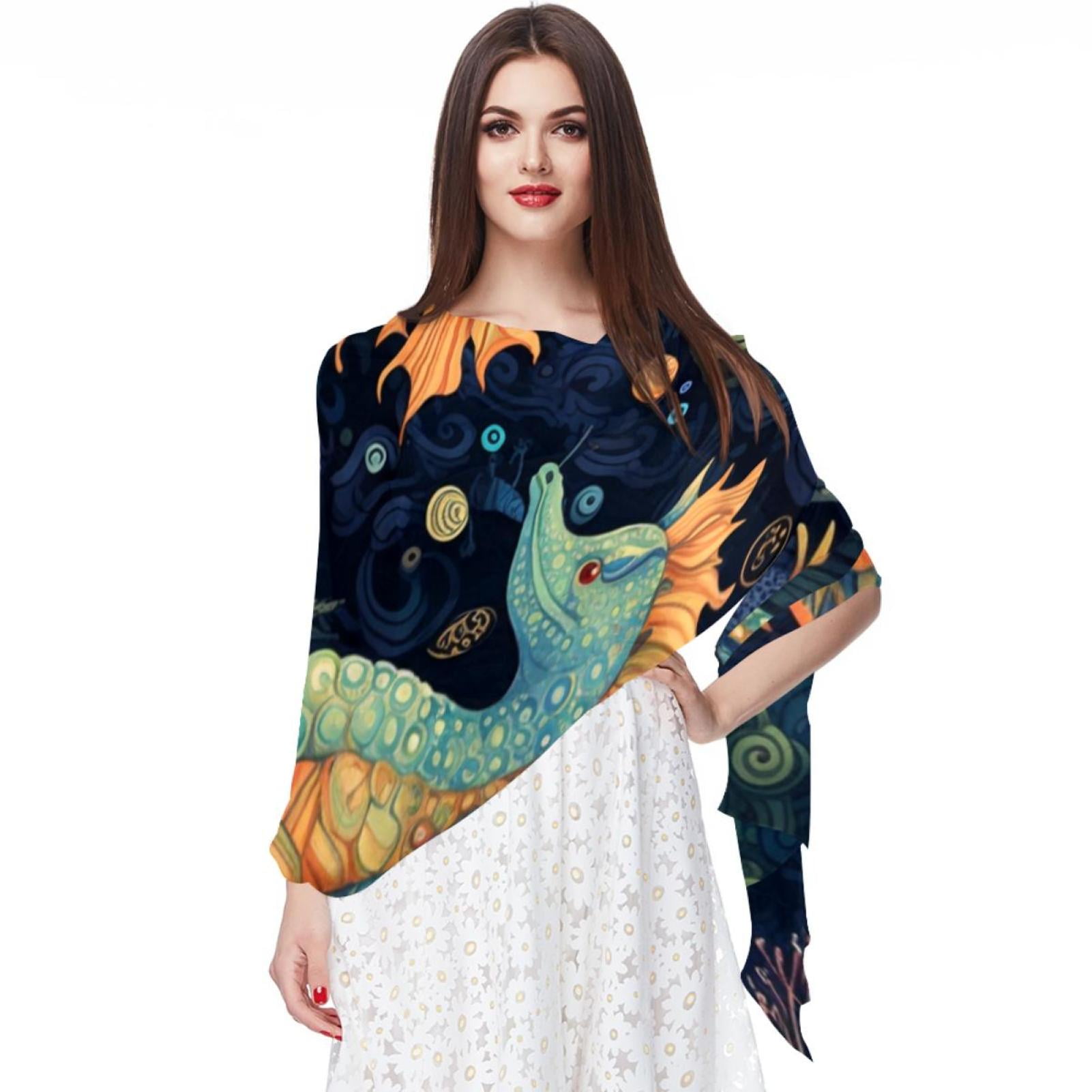 Hippocampus Translucent Chiffon Yarn Silk Scarf - Lightweight and ...