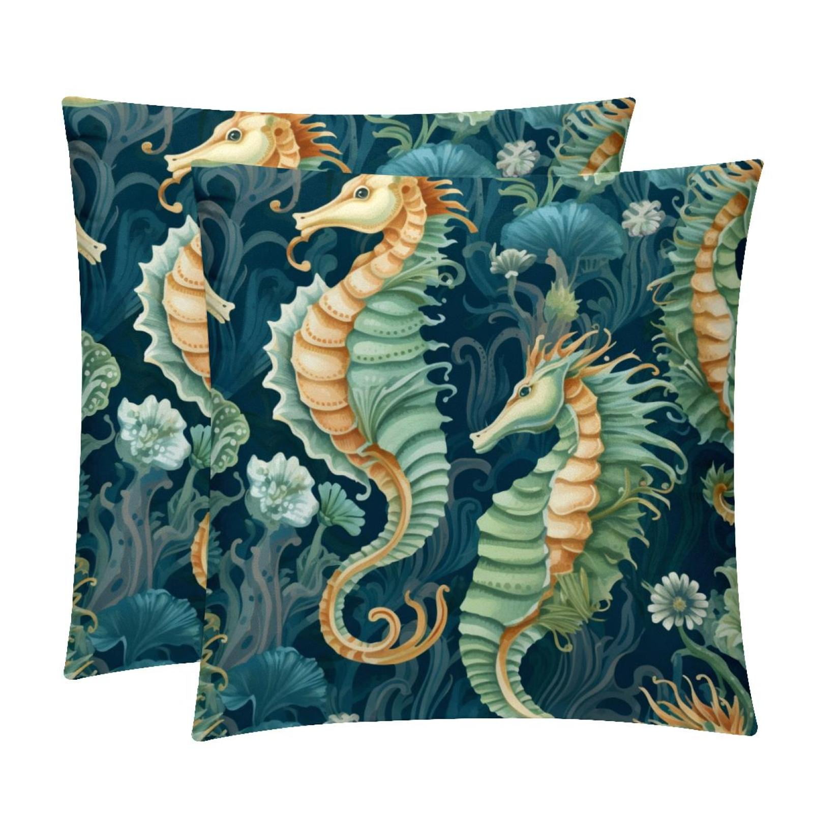 Hippocampus Velvet Throw Pillow Covers with Unique Patterns - Set of 2 ...