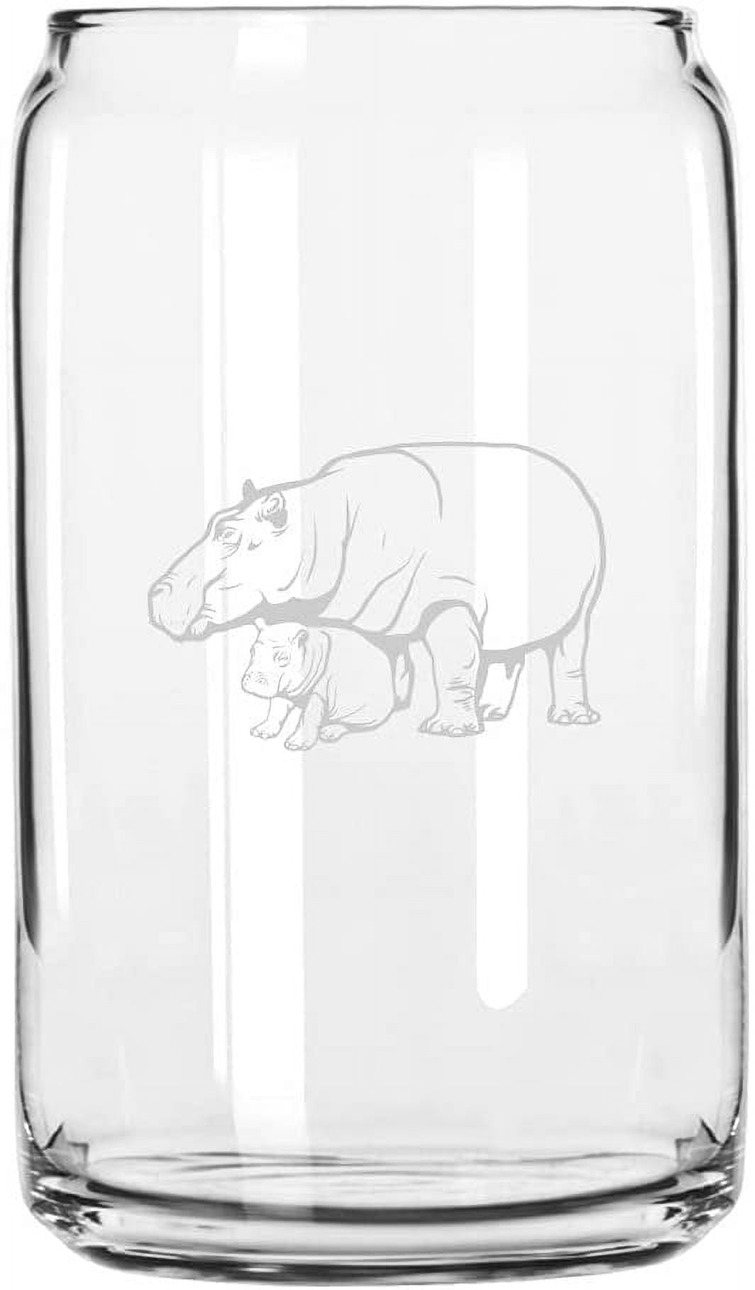 Hippopotamus with Baby Zoo Animal Themed Etched 16oz Libbey Can Glass ...