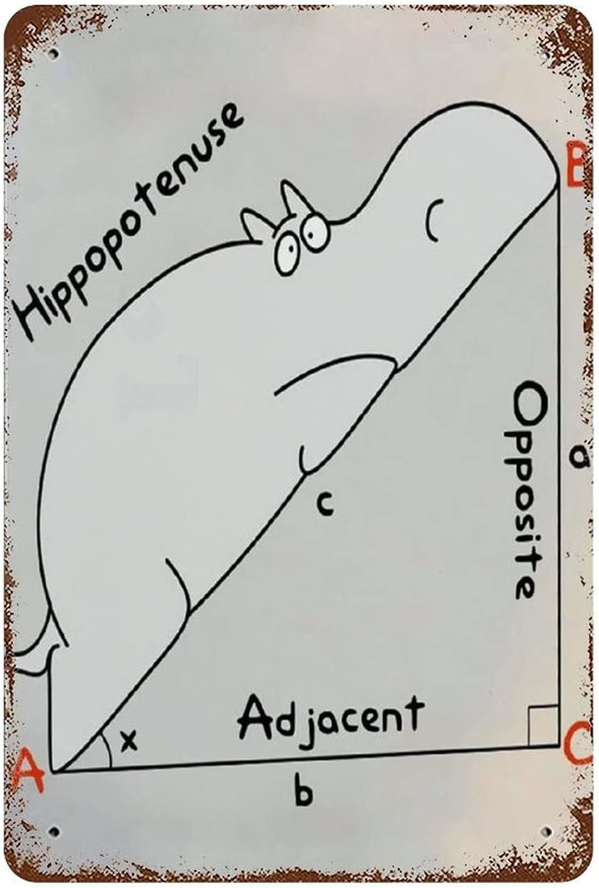 Hippotenuse Math Metal Tin Sign Cute Hippo Wall Sign Math Teacher Wall ...