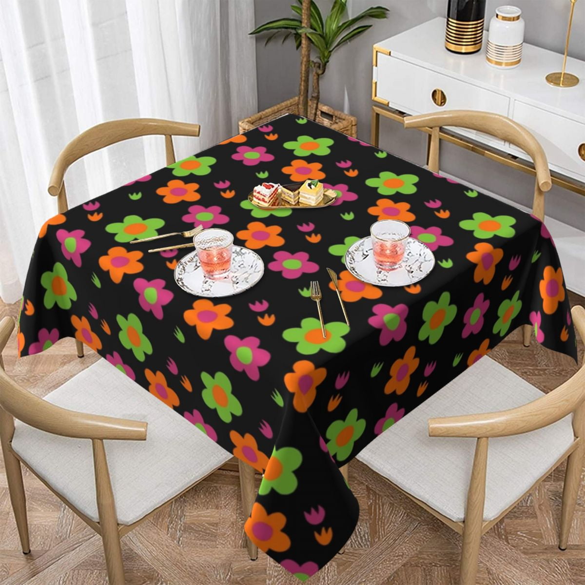 Hippy Floral Design Tablecloth Modern Art Print Protector Birthday ...
