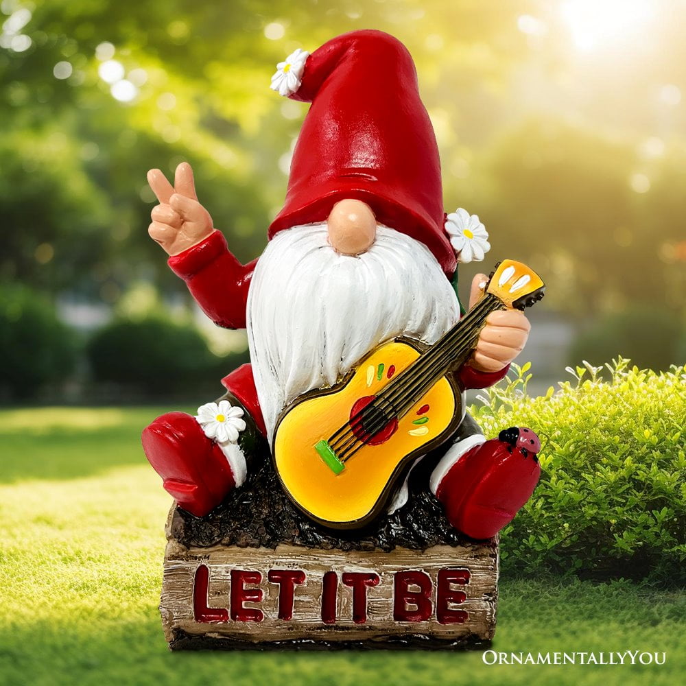 Resin Hippy Gnome with Guitar Outdoor Decor, Unique Flowers and Peace ...