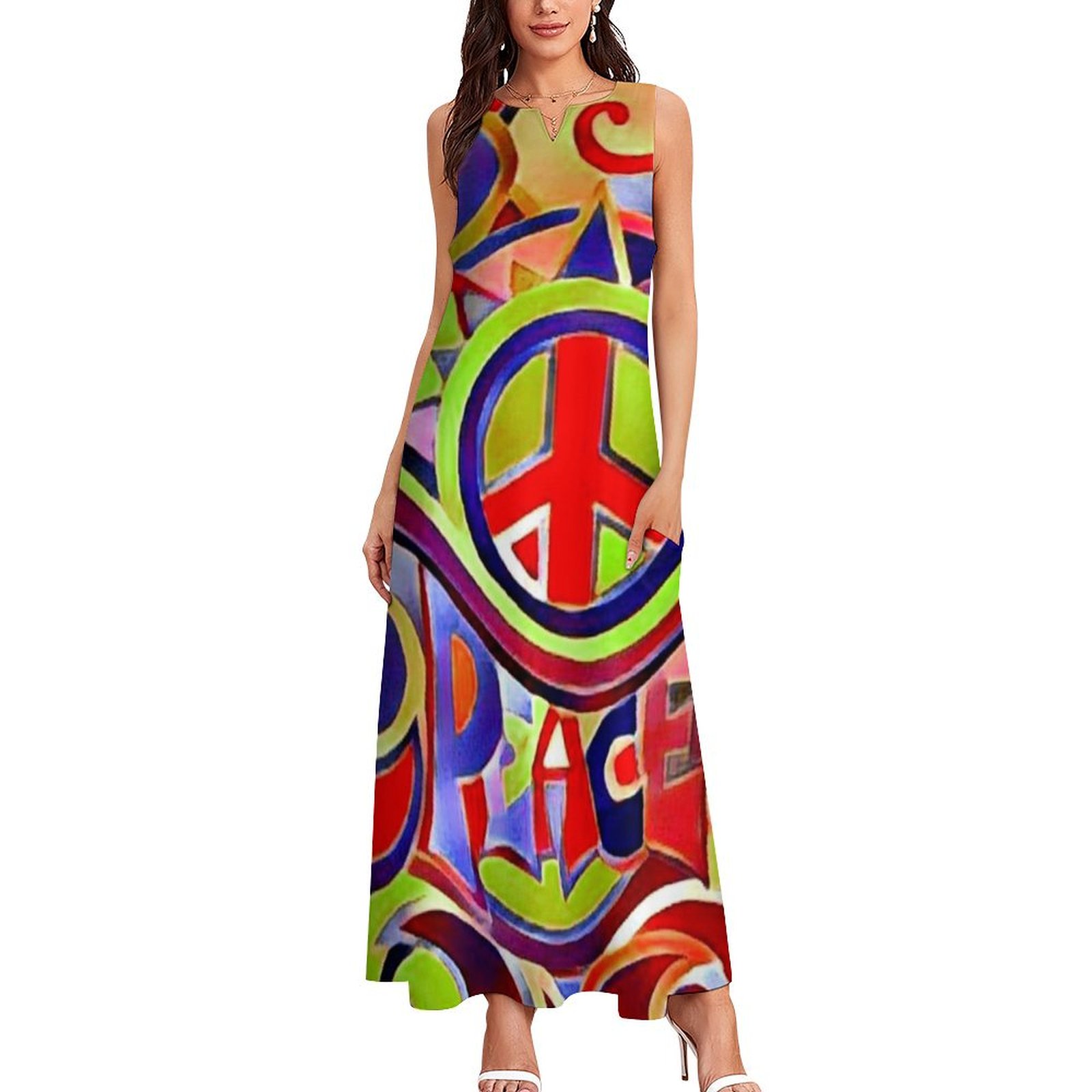 Hippy Retro Peace Art Long Dress dresses for special events Bridesmaid ...