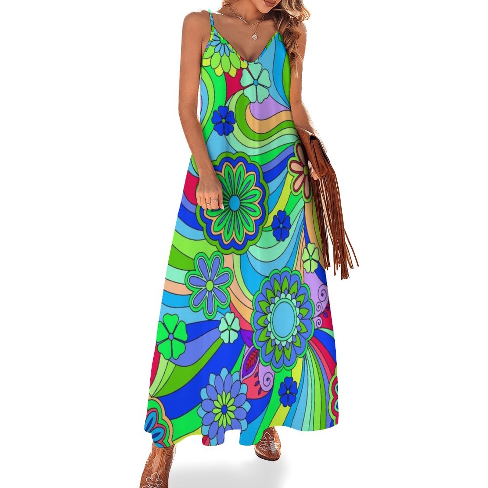 Hippy Trippy Flower Power Pattern Sleeveless Dress Cocktail of dresses ...