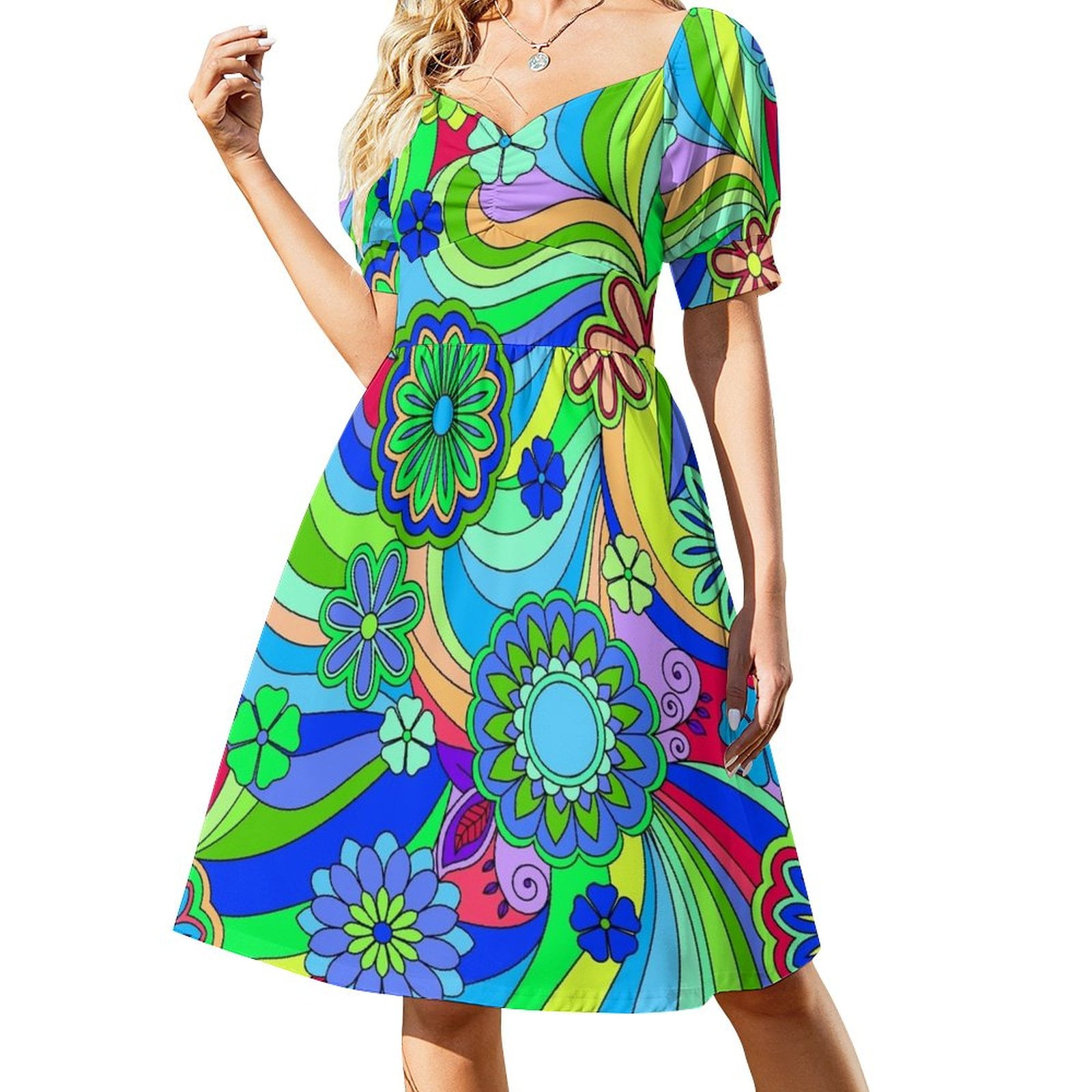 Hippy Trippy Flower Power Pattern Sleeveless Dress birthday dress for ...