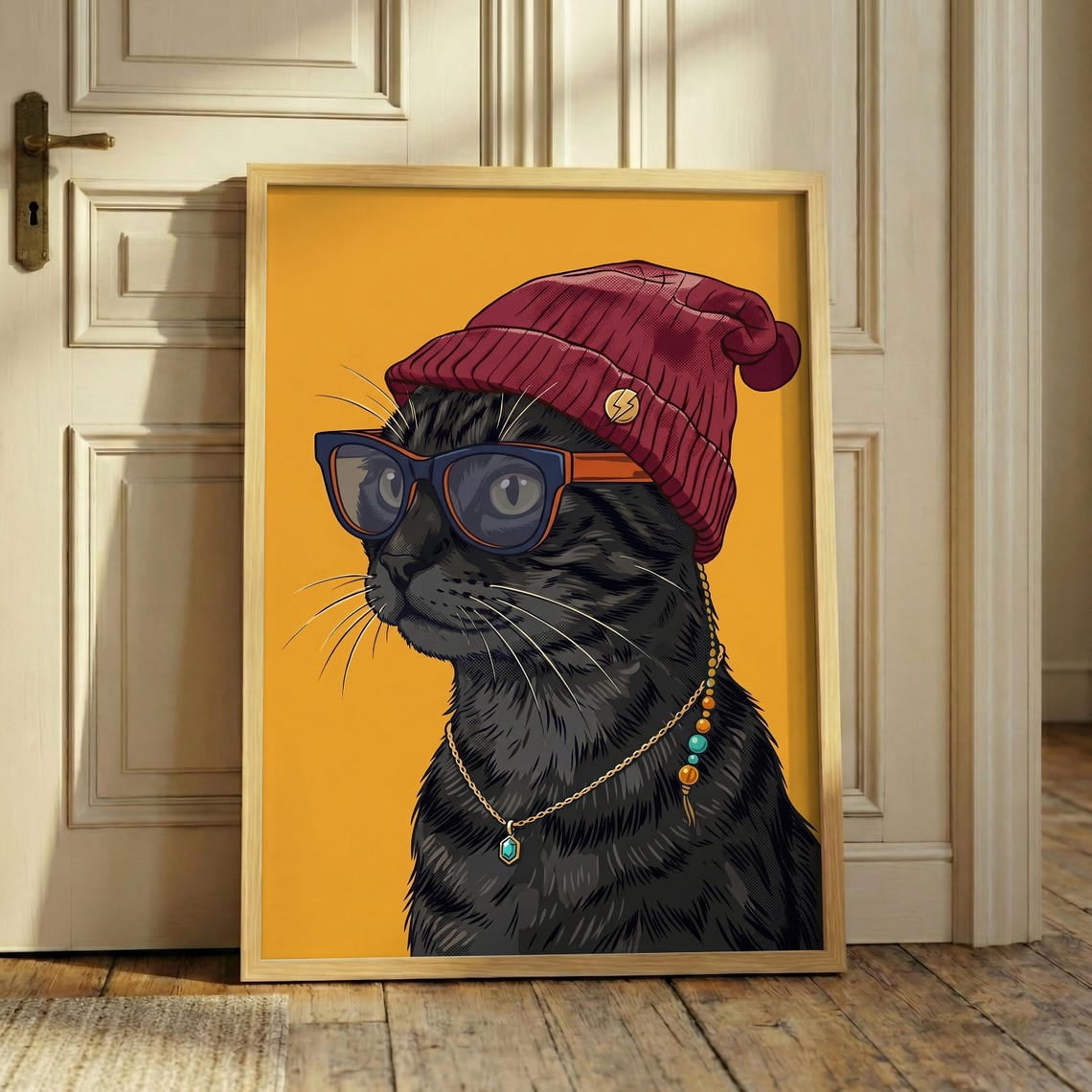 Hipster Black Cat Pop Art Feline Quirky Animal Comic Style Cat Cool Cat ...