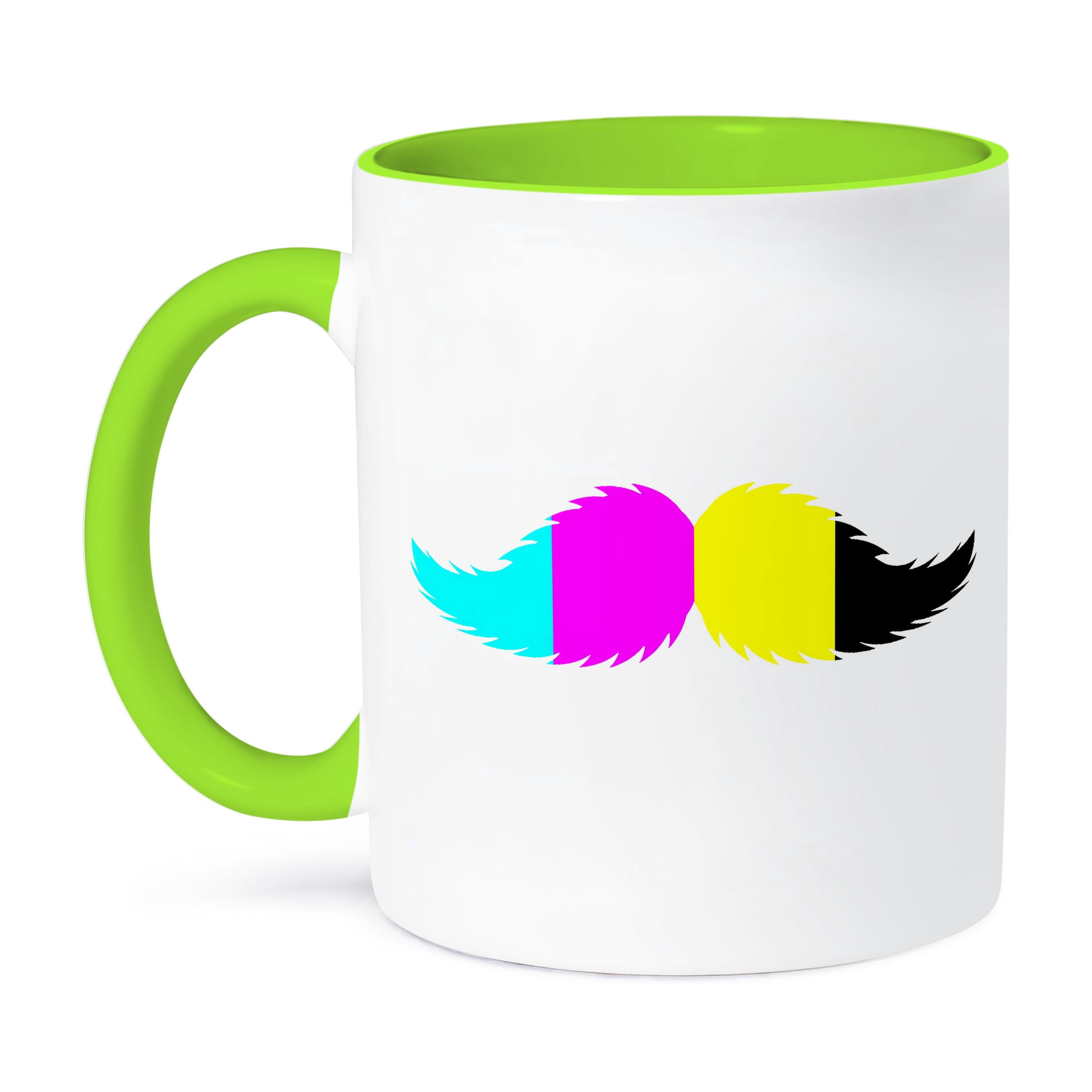 3dRose, Hipster CMYK Furry Mustache Cartoon, 11oz Two-Tone Green Mug ...