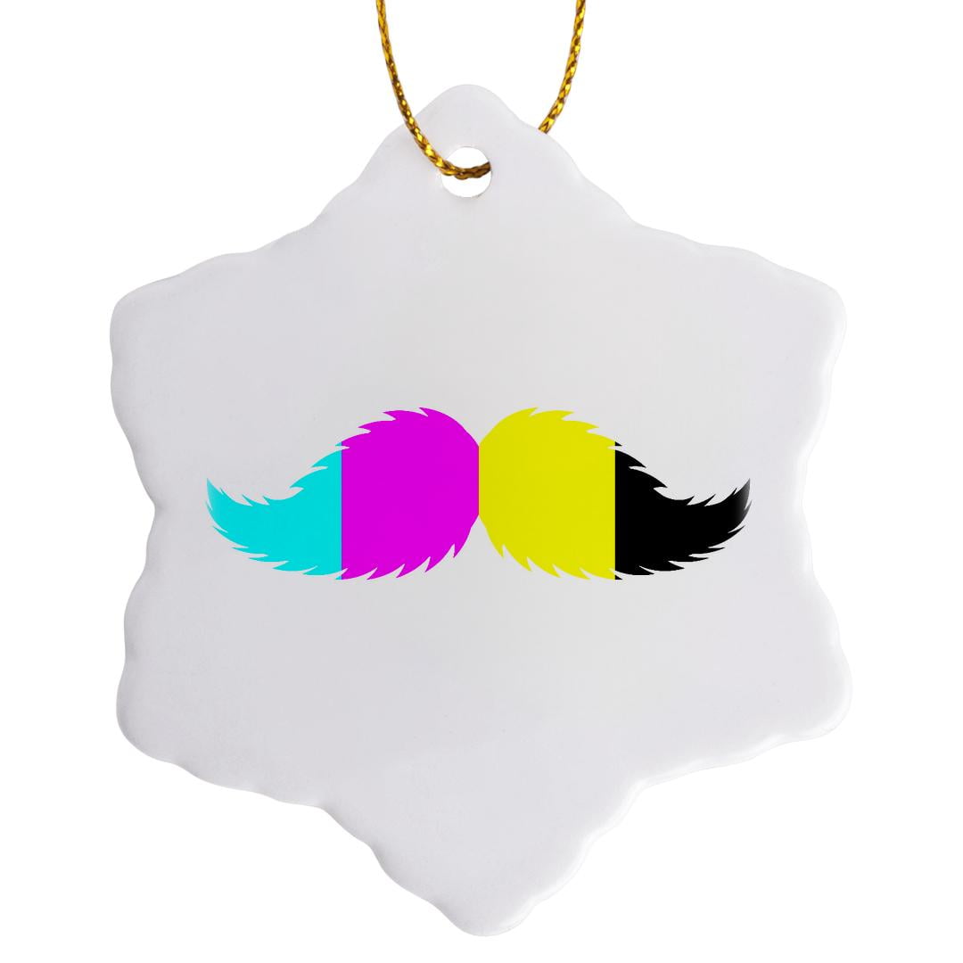 3drose, Hipster Cmyk Furry Mustache Cartoon, 3 inch Snowflake Porcelain ...