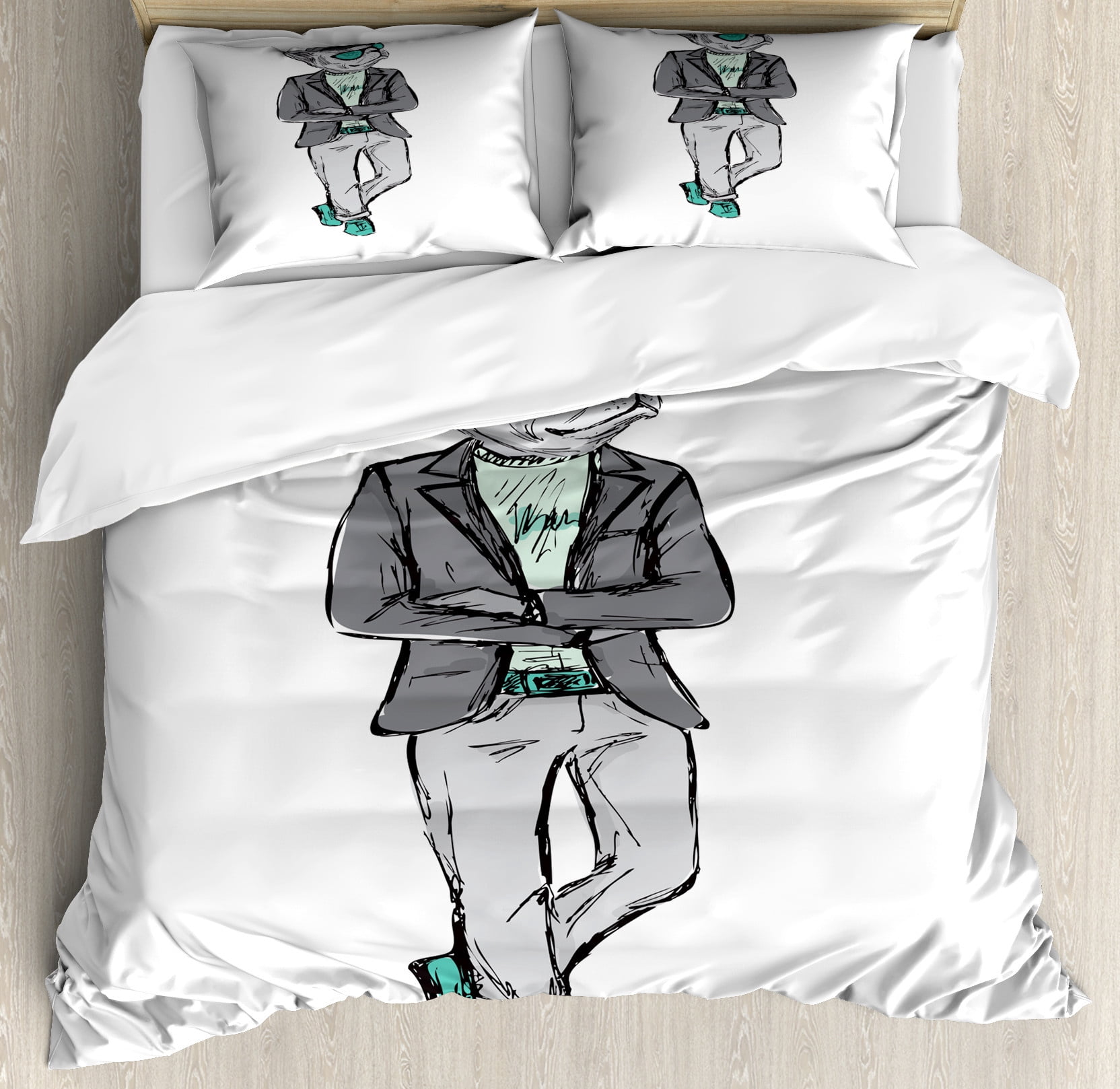 Hipster Duvet Cover Set, Bulldog in Modern Bohemian Wearings and ...