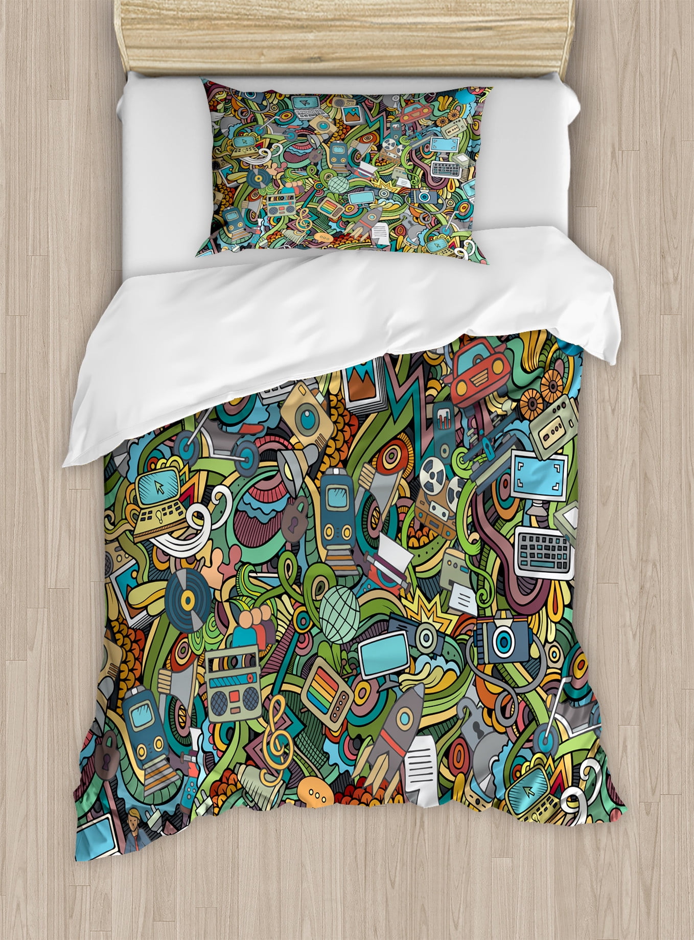 Hipster Duvet Cover Set, Variety of Social MediDevices Drawnbstract ...