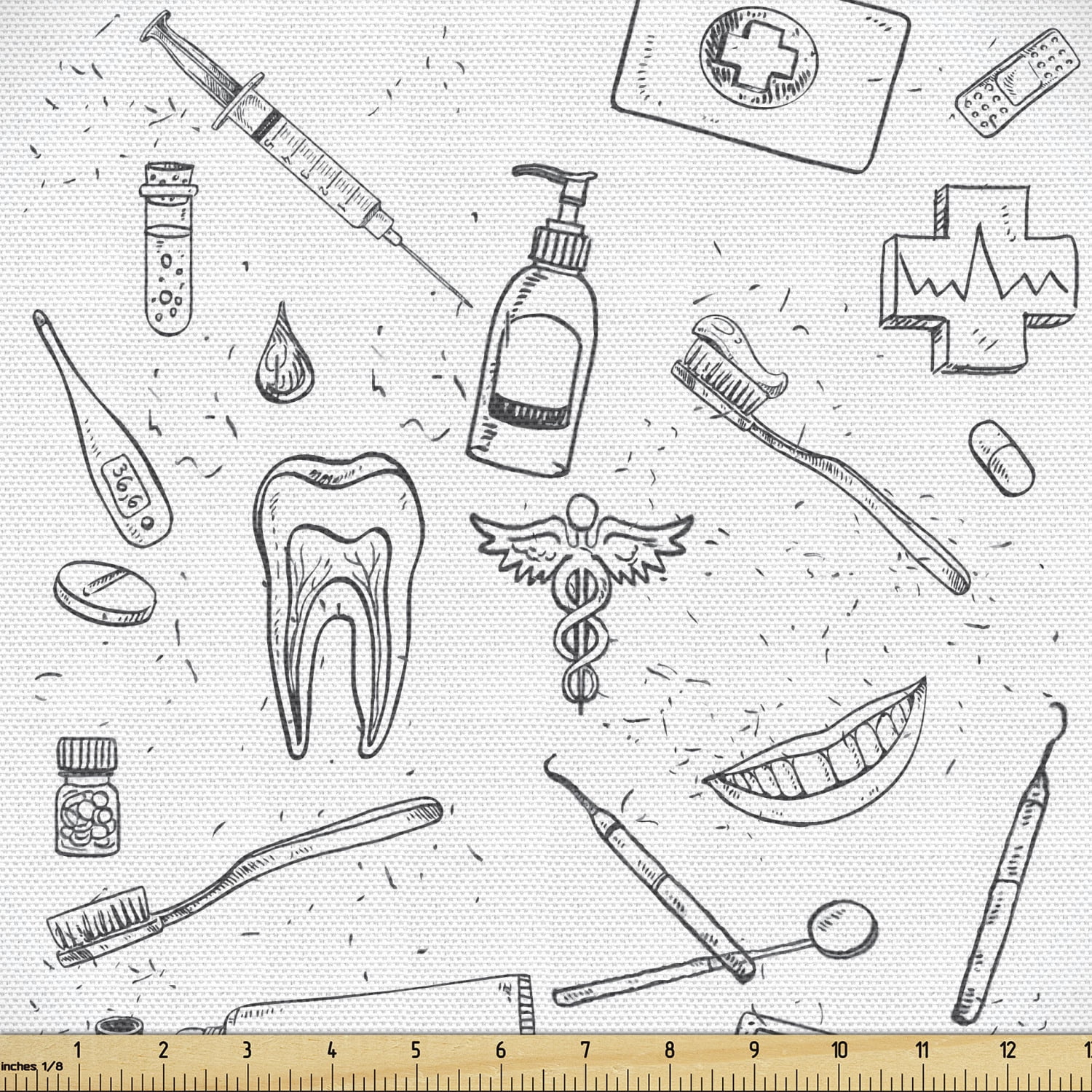 Ambesonne Hipster Fabric by the Yard Upholstery, Dental Care Themed ...