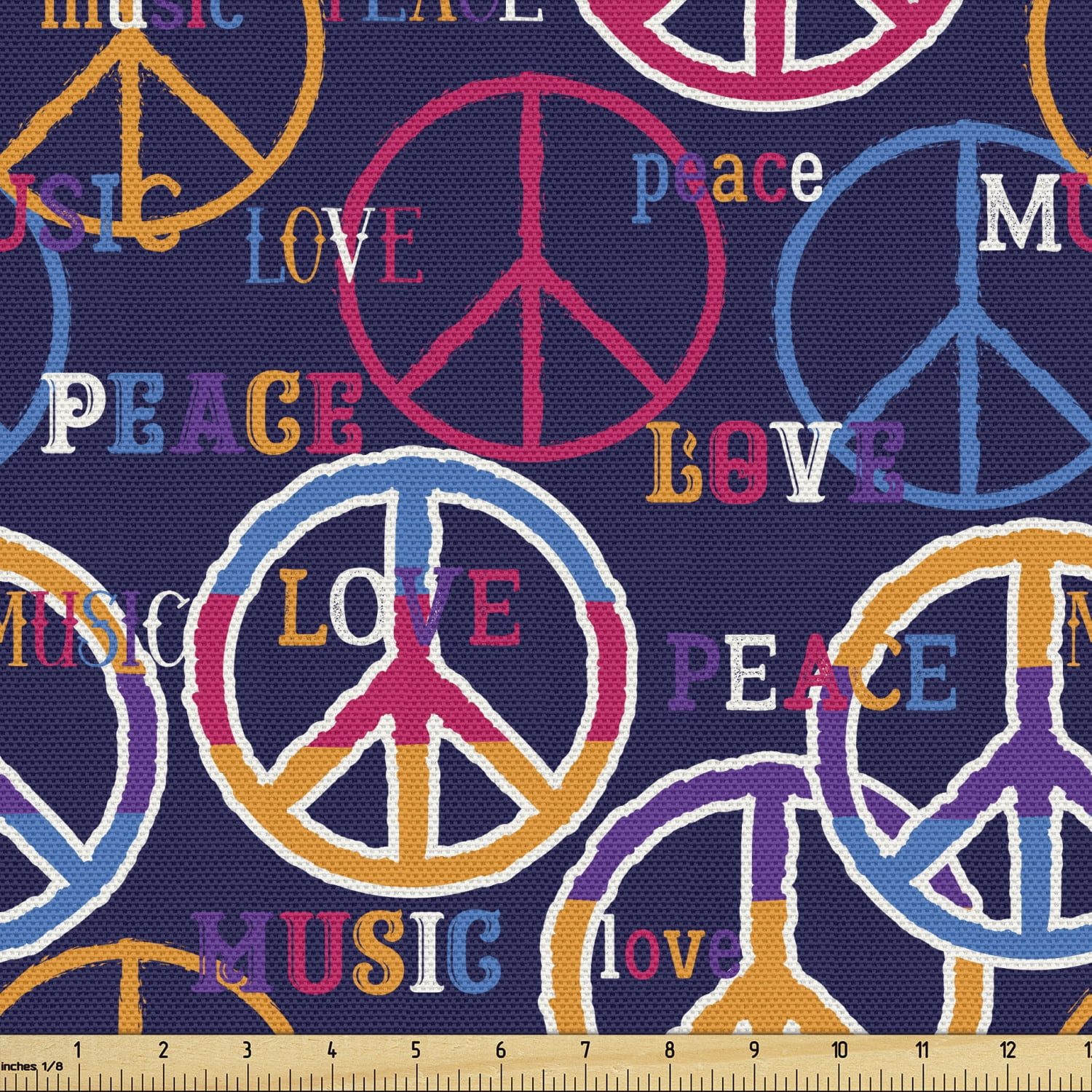 Ambesonne Hipster Fabric by the Yard Upholstery, Love Music Retro Peace ...