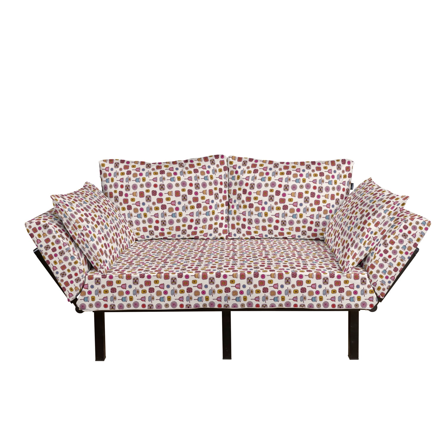 Hipster Futon Couch, Abstract Shapes with Retro Inspired Colors Flowers ...