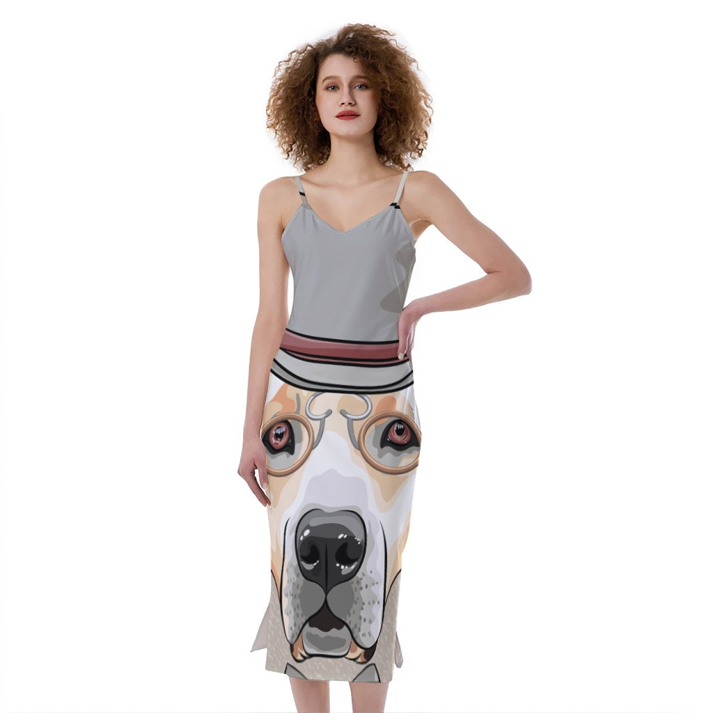 Hipster Labrador Retriever Print Slim Fit Midi Cami Dress, Dog Pet ...