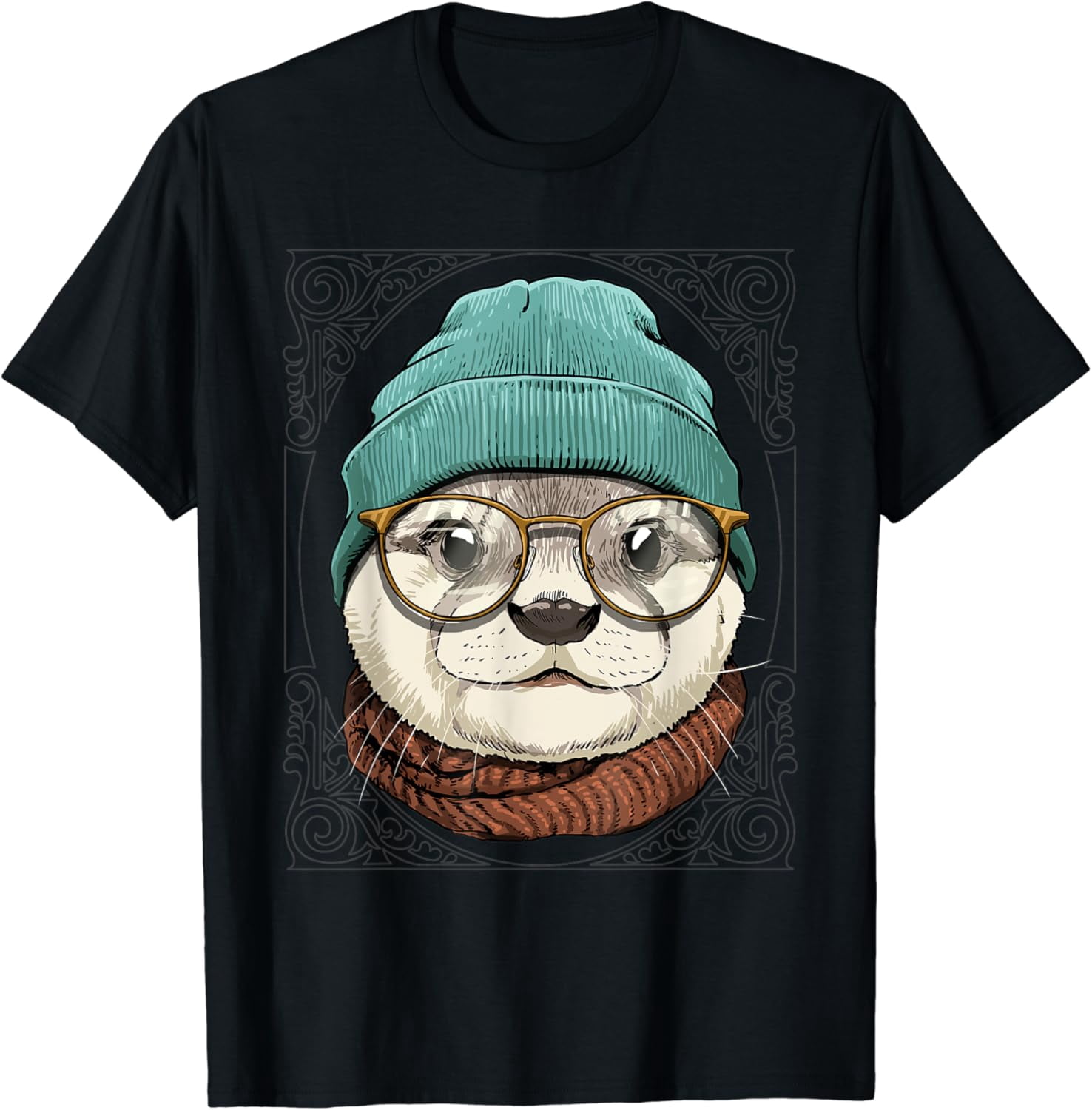 Hipster Otter Animal Wearing Glasses River Sea Otter Lover T-Shirt ...
