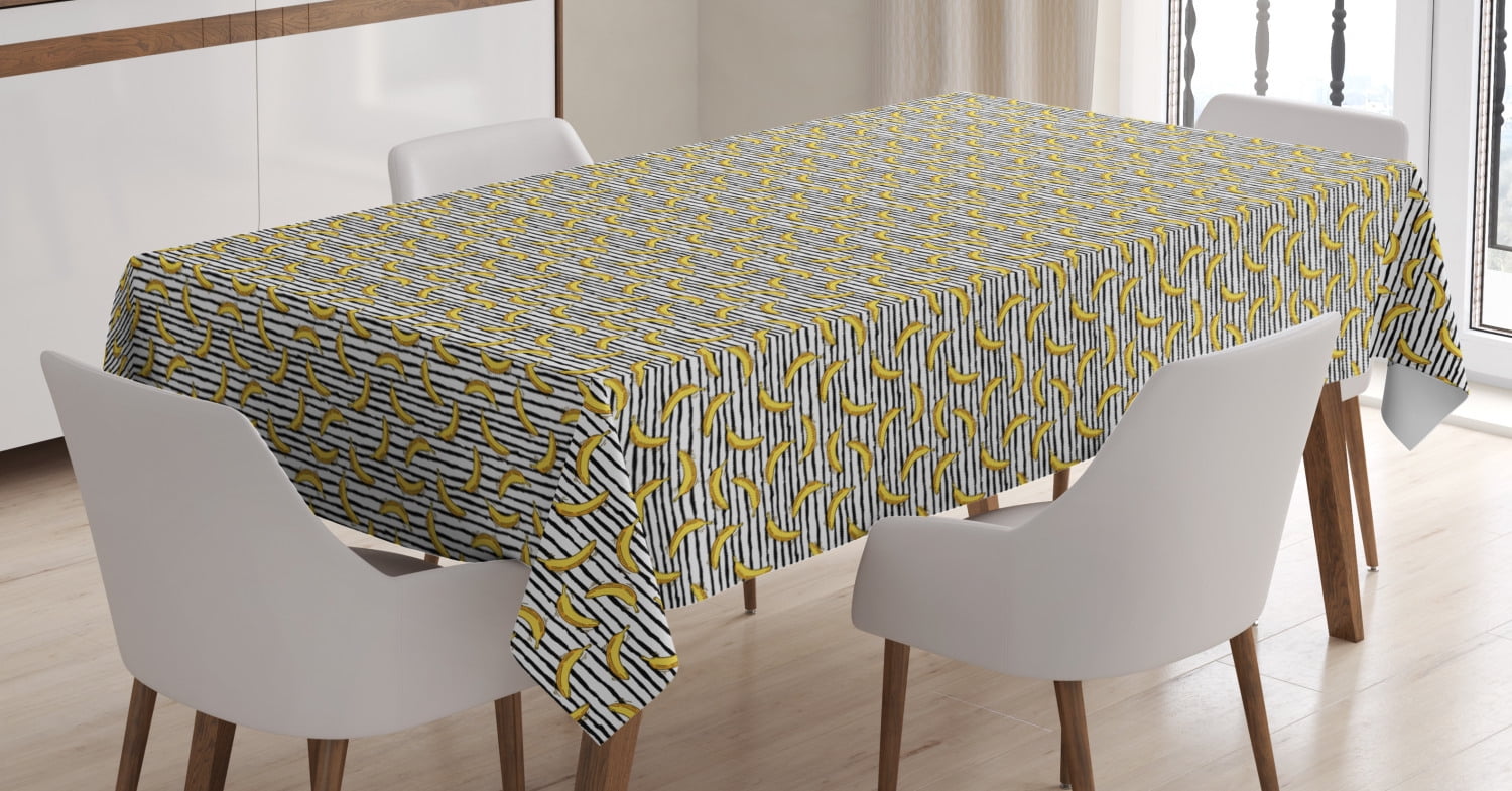Hipster Tablecloth, Hand Drawn Style Exotic Bananas on a Black and ...