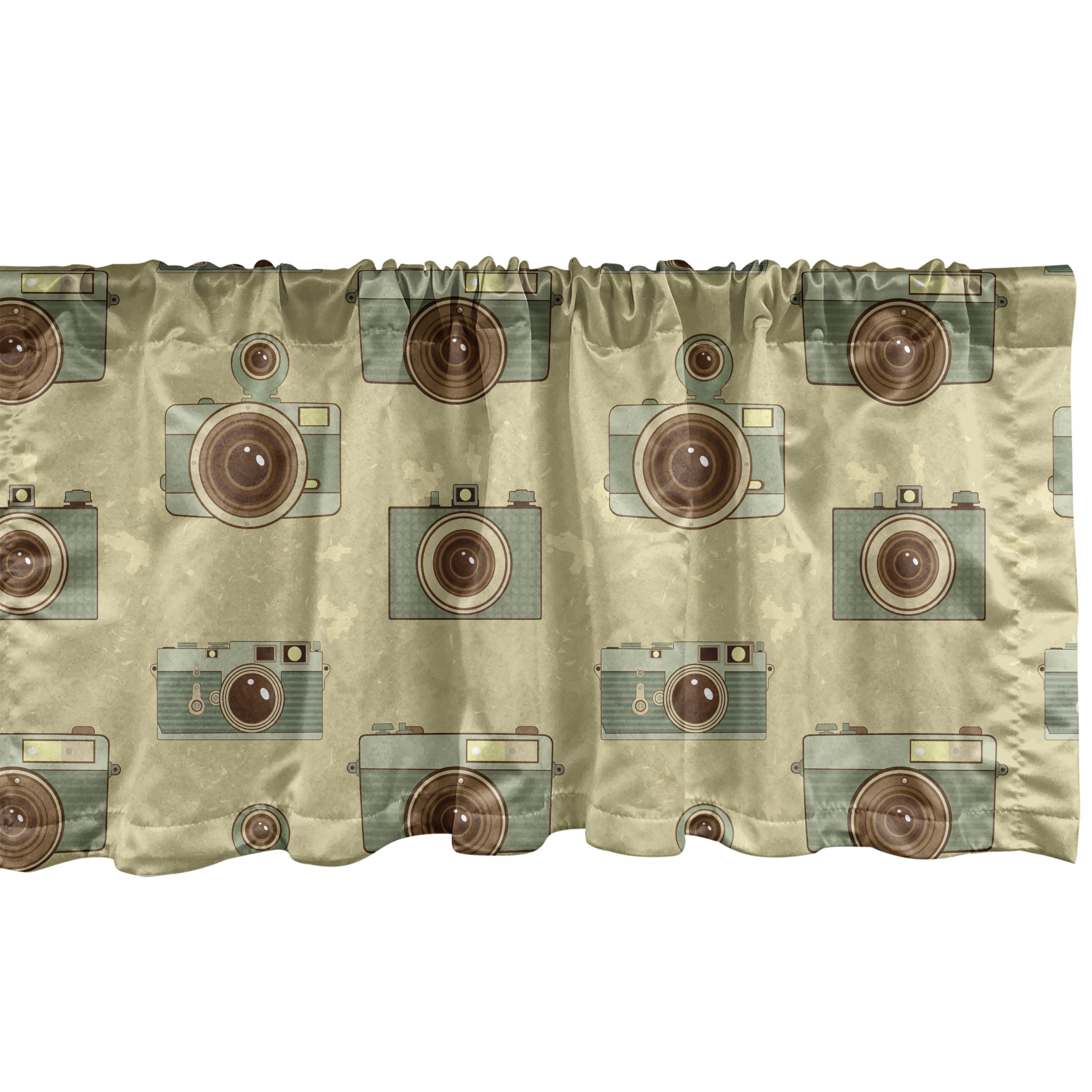 Hipster Window Valance Pack of 2, Old Style Cameras on a Grungy ...