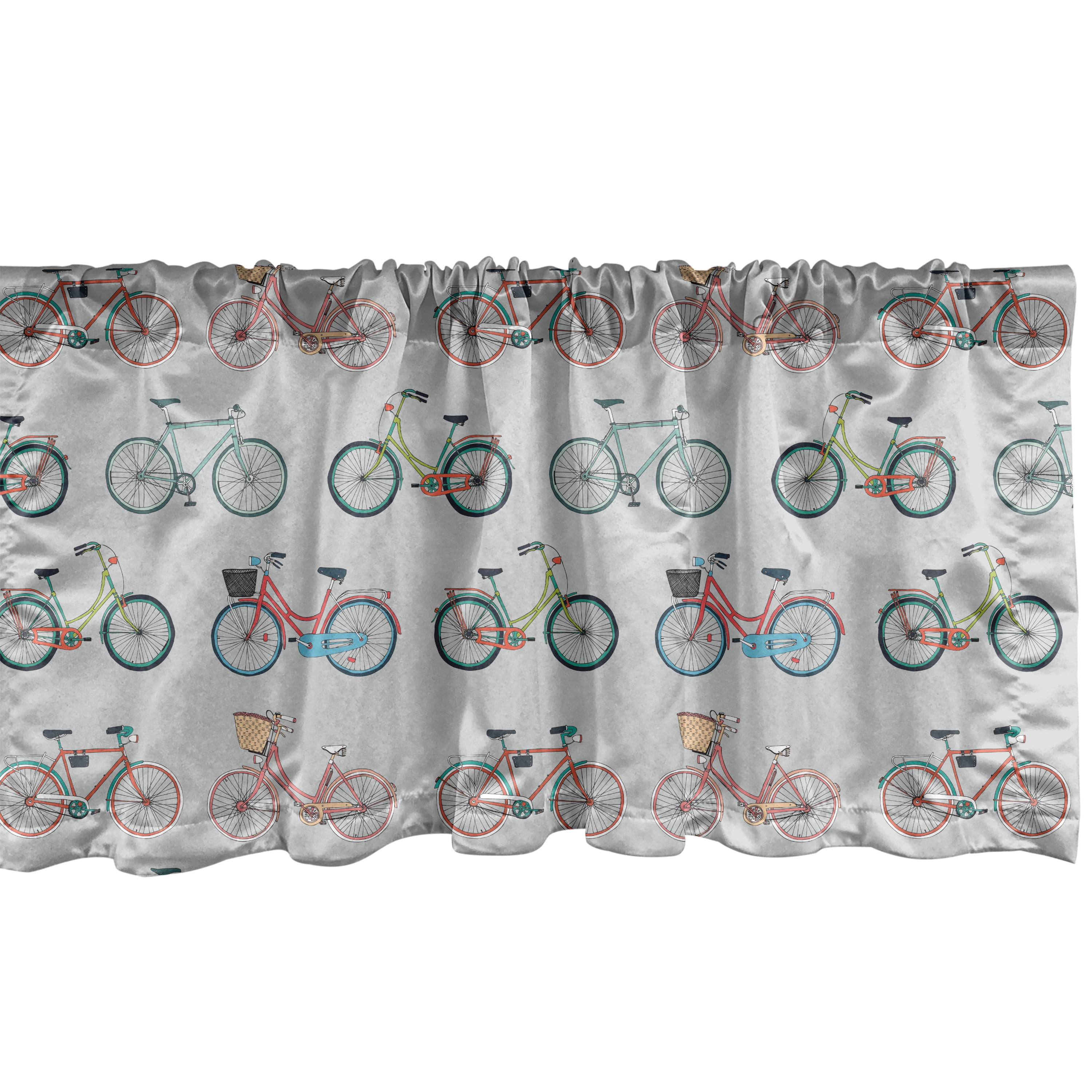 Ambesonne Hipster Valance Pack of 2, Sketch Fun Bicycles, 42"X18 ...