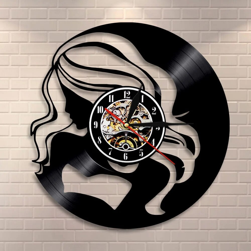 Hipsters Long Hair Lady Vinyl Wall Clock,Vinyl Record Clock Wall Art ...