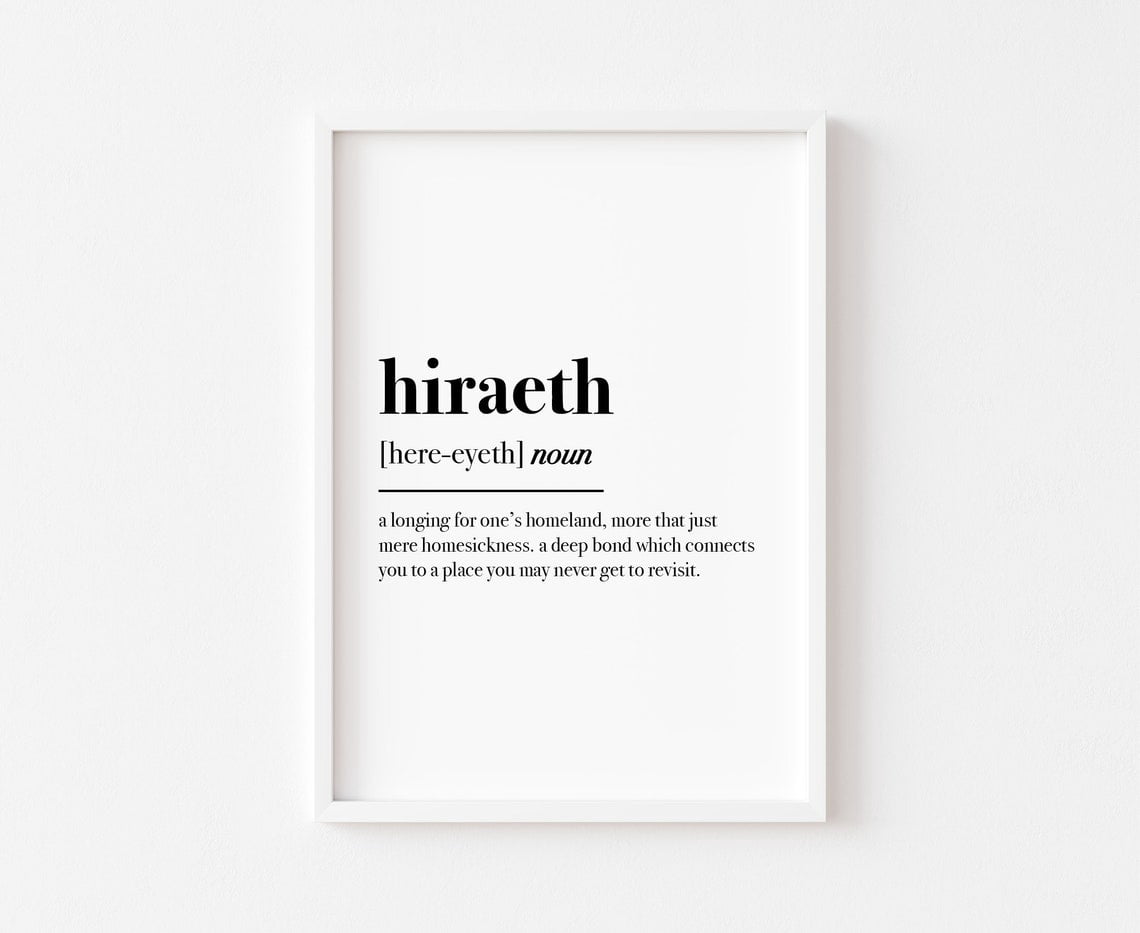 Hiraeth Definition, Welsh Poster, Home Poster, Bedroom Poster, Home ...
