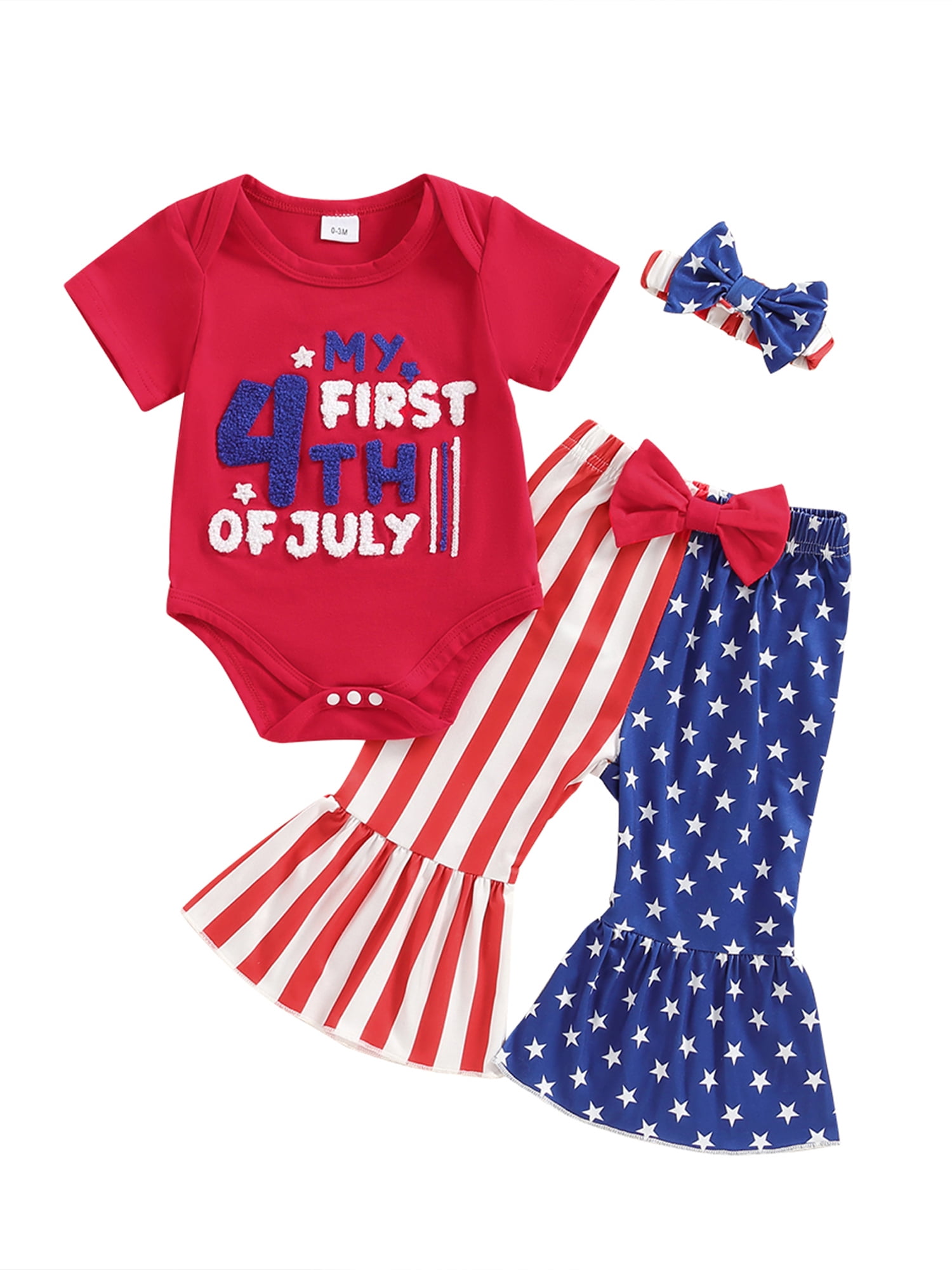 Hirigin 4th Of July Baby Girl Outfit Letter Embroidery Romper American ...