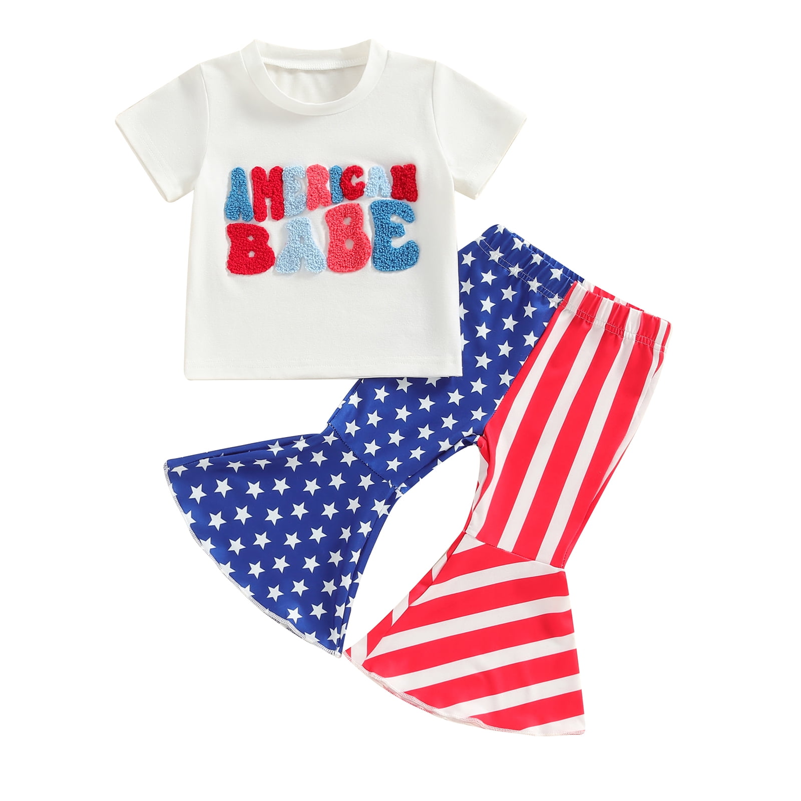 Hirigin 4th of July Toddler Girl Outfit American Flag Short Sleeve T-Shirt Tops Star Striped ...