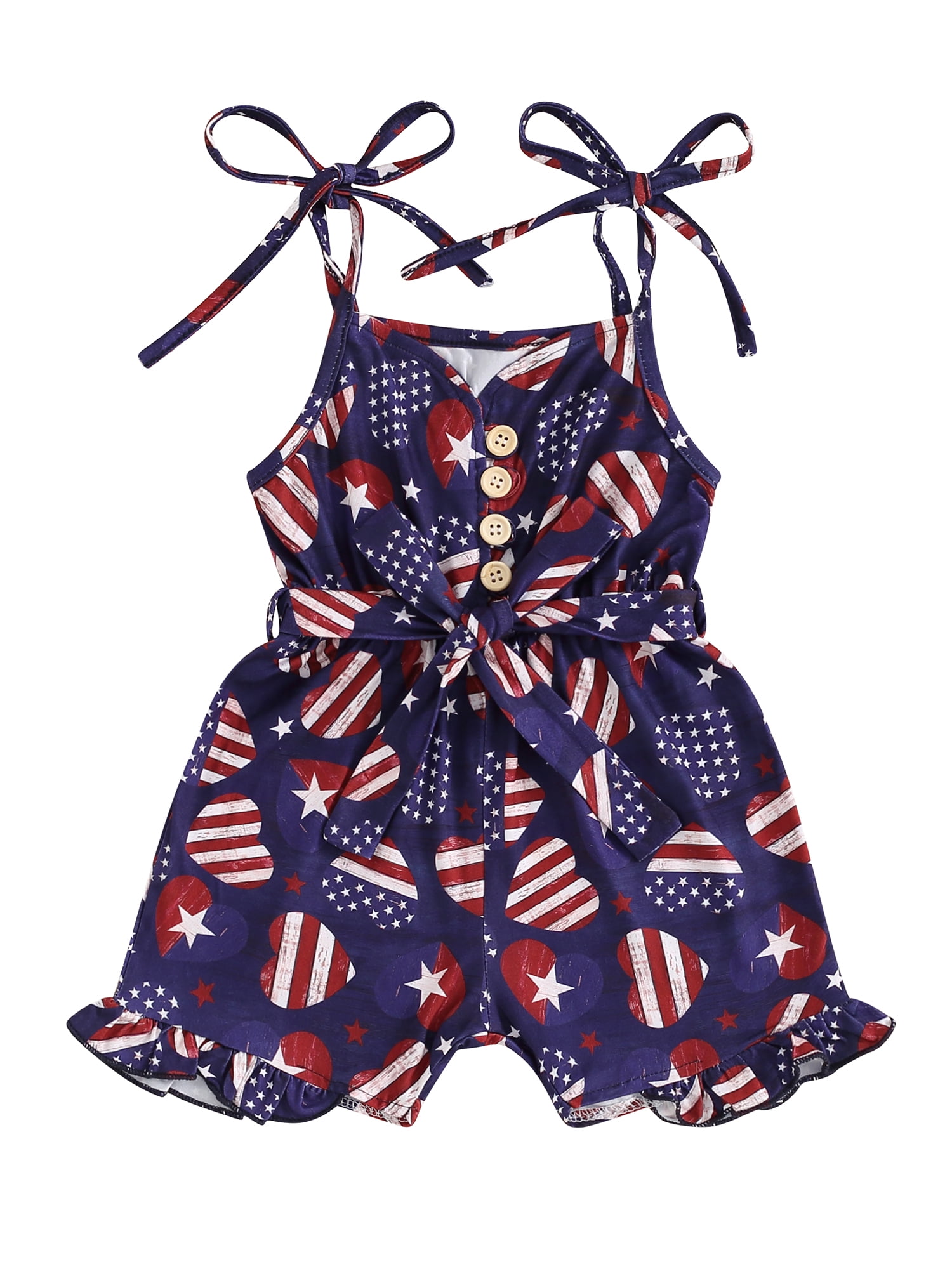 Hirigin 4th of July Toddler Girl Outfit Stars Stripe Flag Tie-Up Romper ...