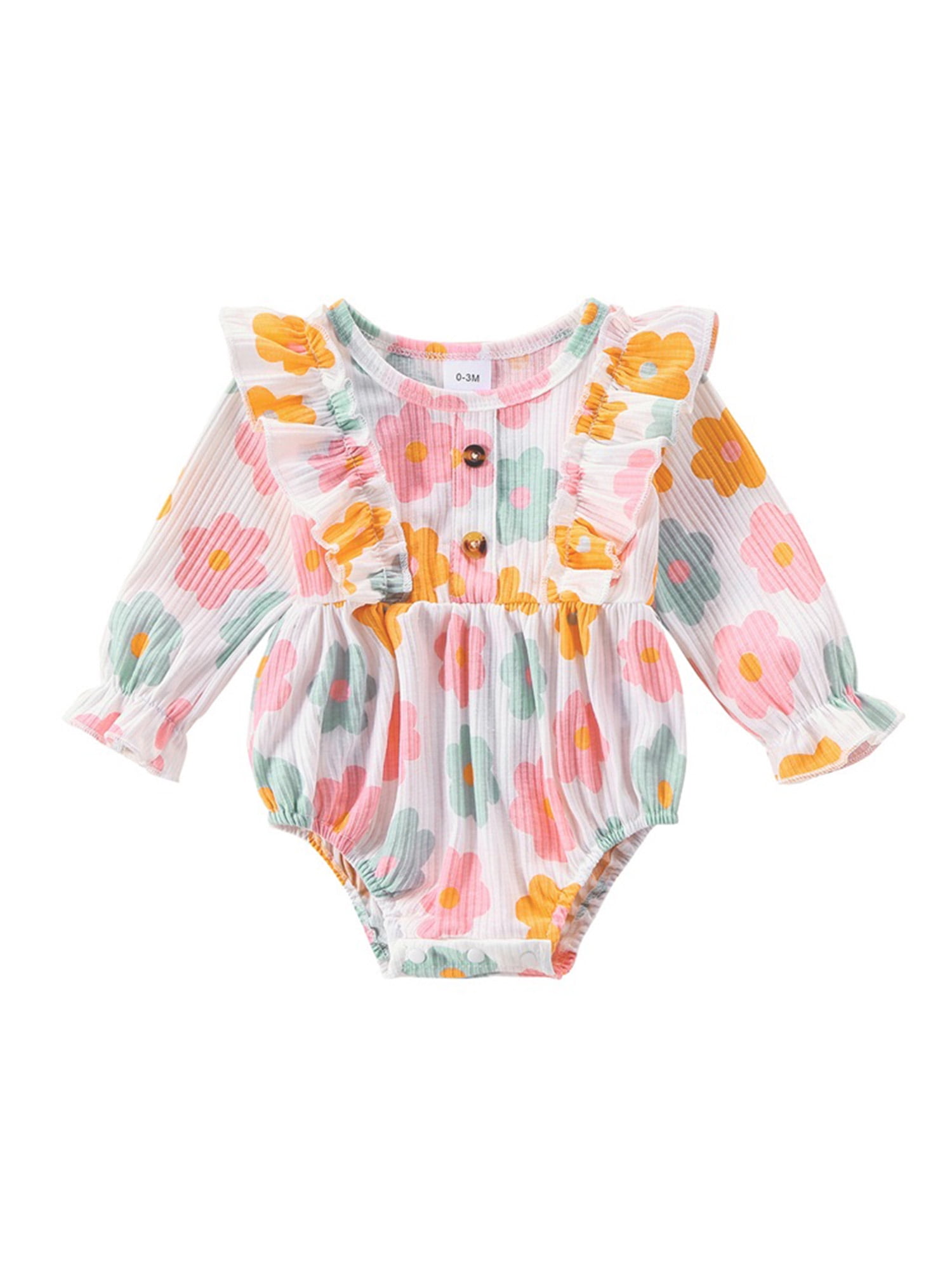 Hirigin Baby Girl Fall Romper Floral Print Long Sleeve Bubble Jumpsuit ...