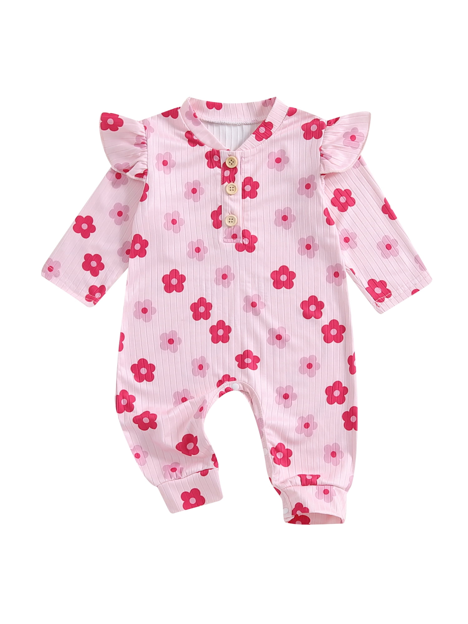 Hirigin Baby Girls Button Romper Floral Print Ruffles Long Sleeve ...