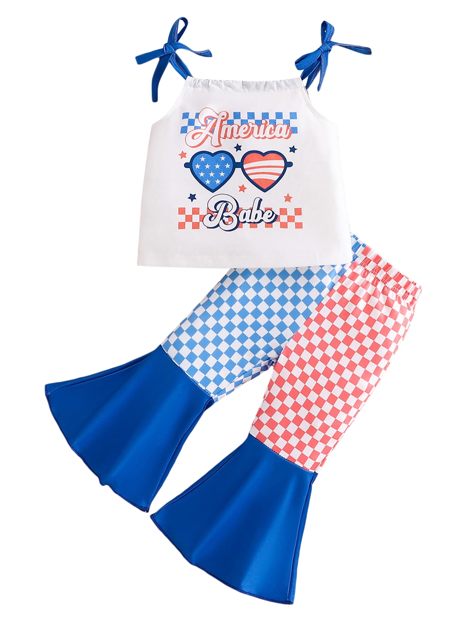 Hirigin Baby Girls Set, Sleeveless Tie-Up Tops Checkerboard Flare Pants ...