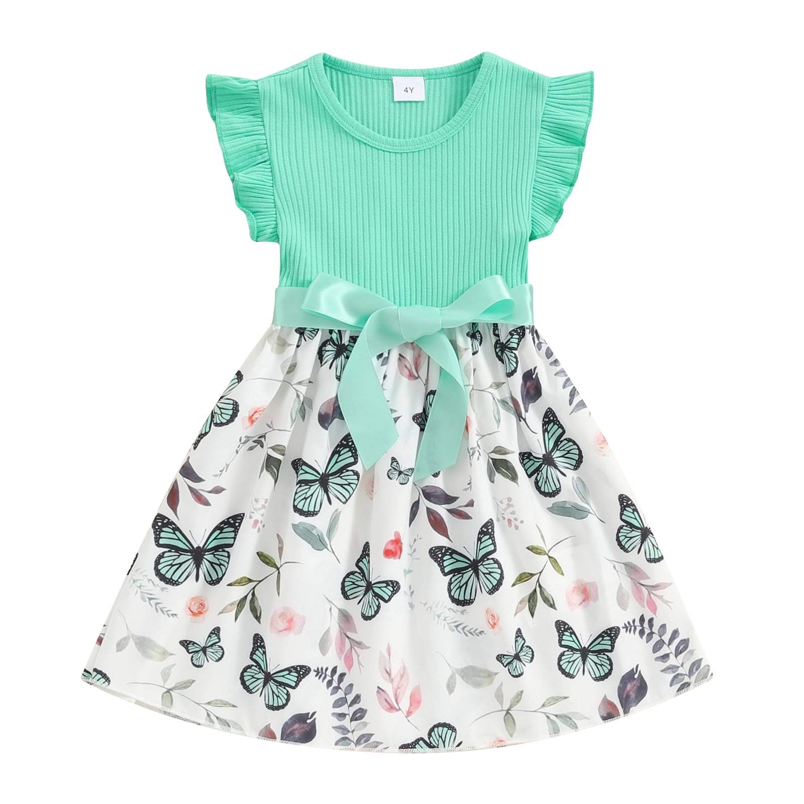 Hirigin Little Girl Summer Dress 4T 5T 6T 7T Fly Sleeve Ribbed ...