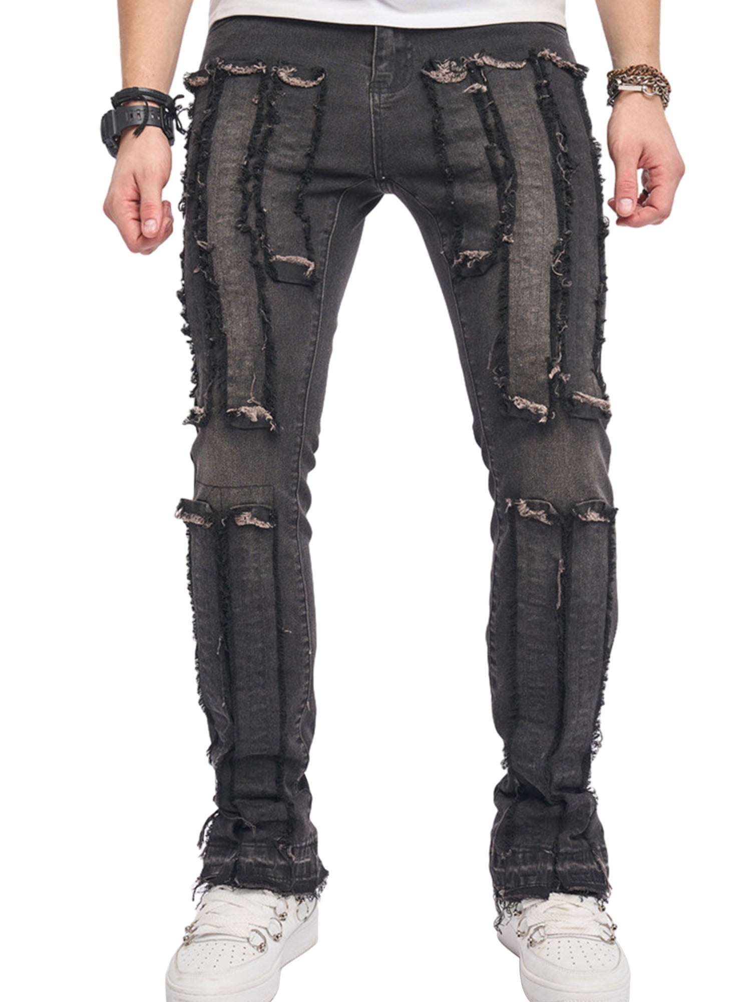 Hirigin Men's Ripped Jeans Y2k Hip Hop Distressed Denim Pants Straight ...