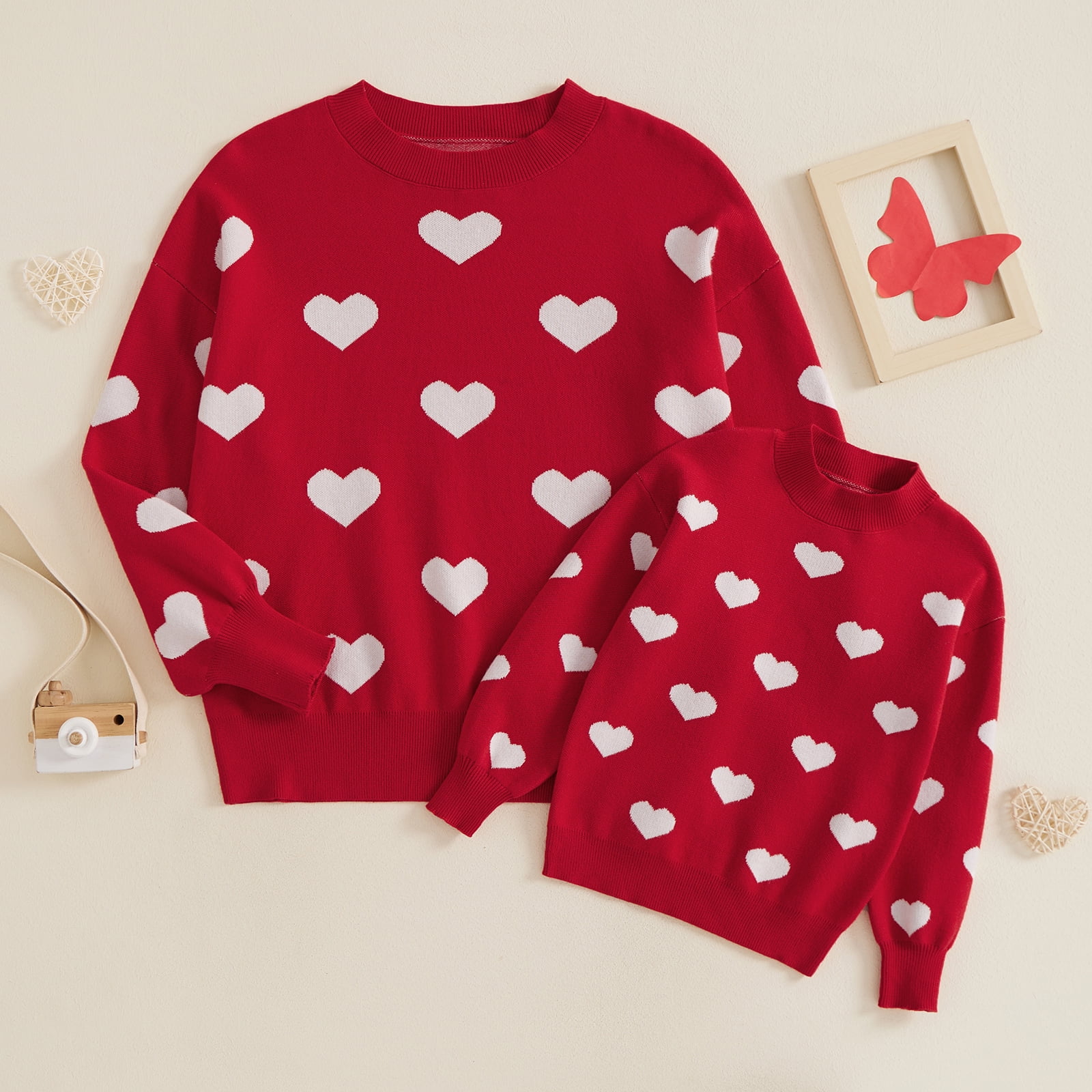 Hirigin Mommy and me Valentines Heart Print Sweater Pullover Knit Tops ...