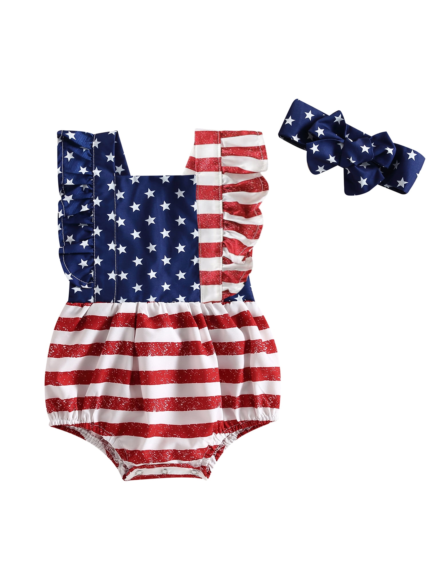 Hirigin My First 4th of July Baby Girl Outfits American Flag Romper Sleeveless Backless Ruffle ...