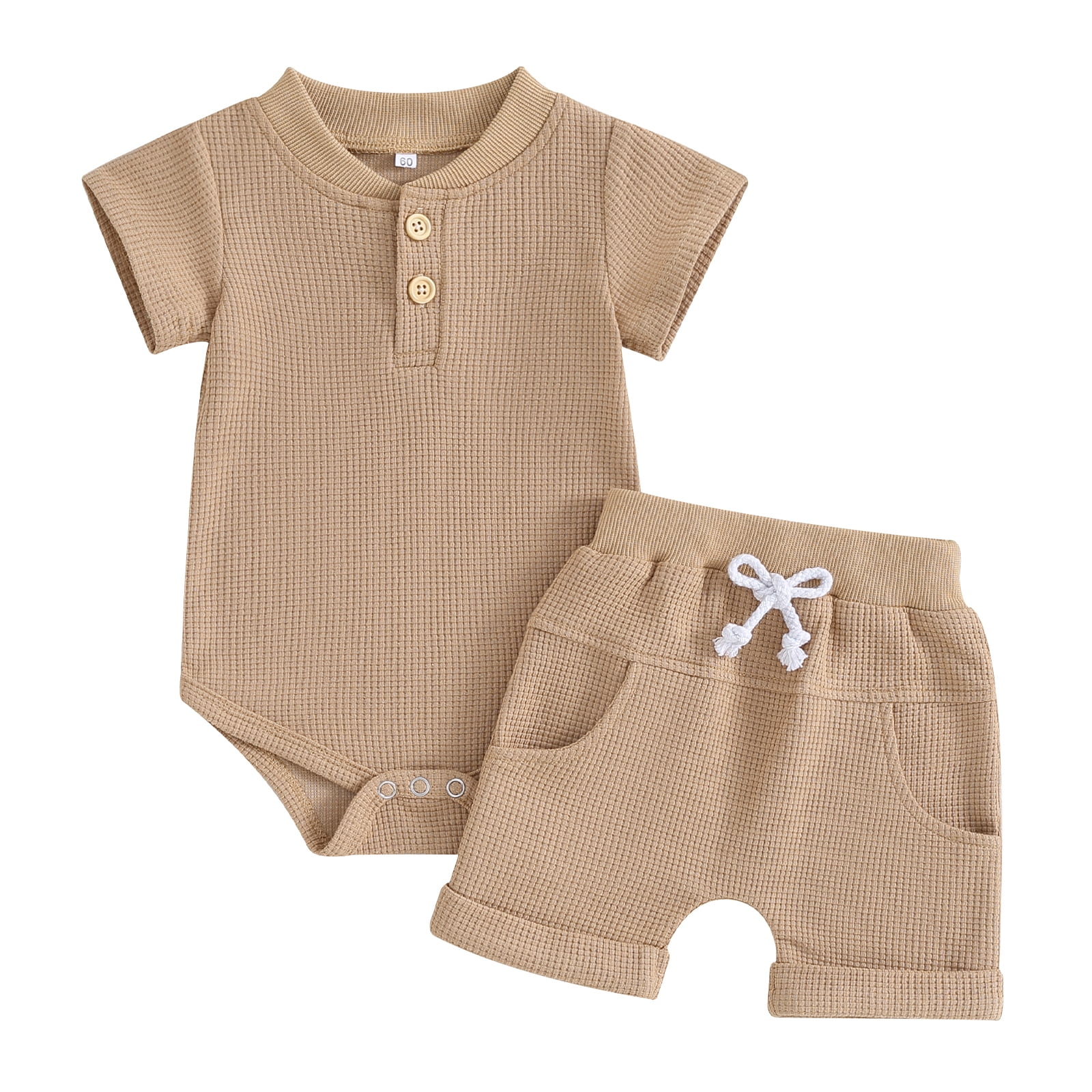 Hirigin Newborn Baby Boy Waffle Outfit Set Button Short Sleeve Romper ...