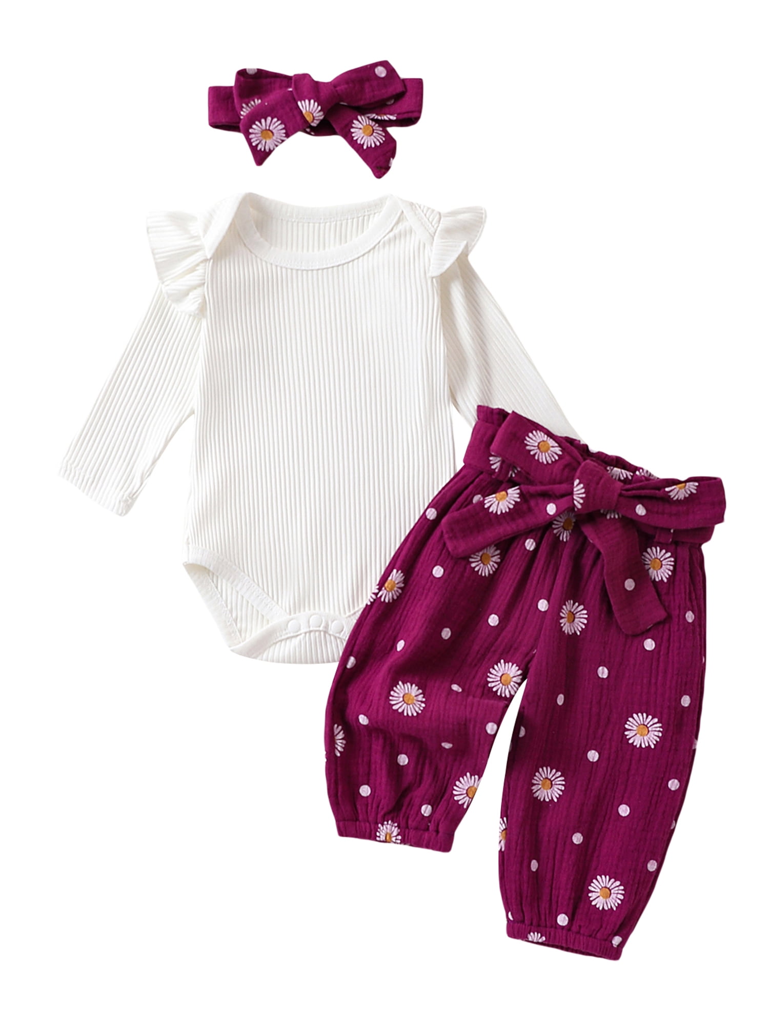 Hirigin Newborn Baby Girl Clothes Rib Knit Ruffle Romper Daisy Print ...
