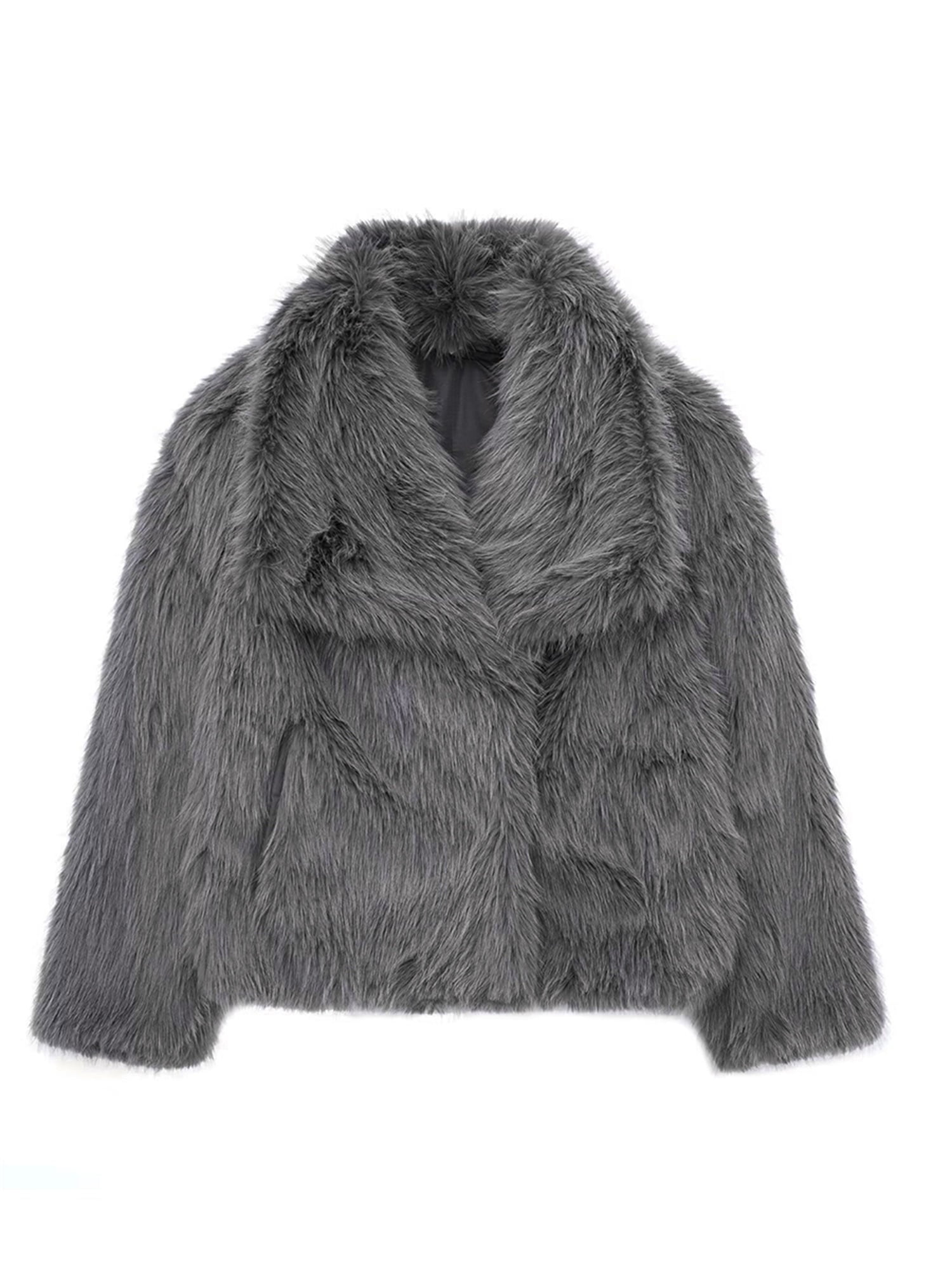 Hirigin Store Women's Faux Fur Coat, Long Sleeve Lapel Collar Fluffy ...