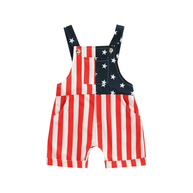 Hirigin Toddler Baby Boy Girl 4th of July Outfit Overalls American Flag Jumpsuit Shorts Kids ...